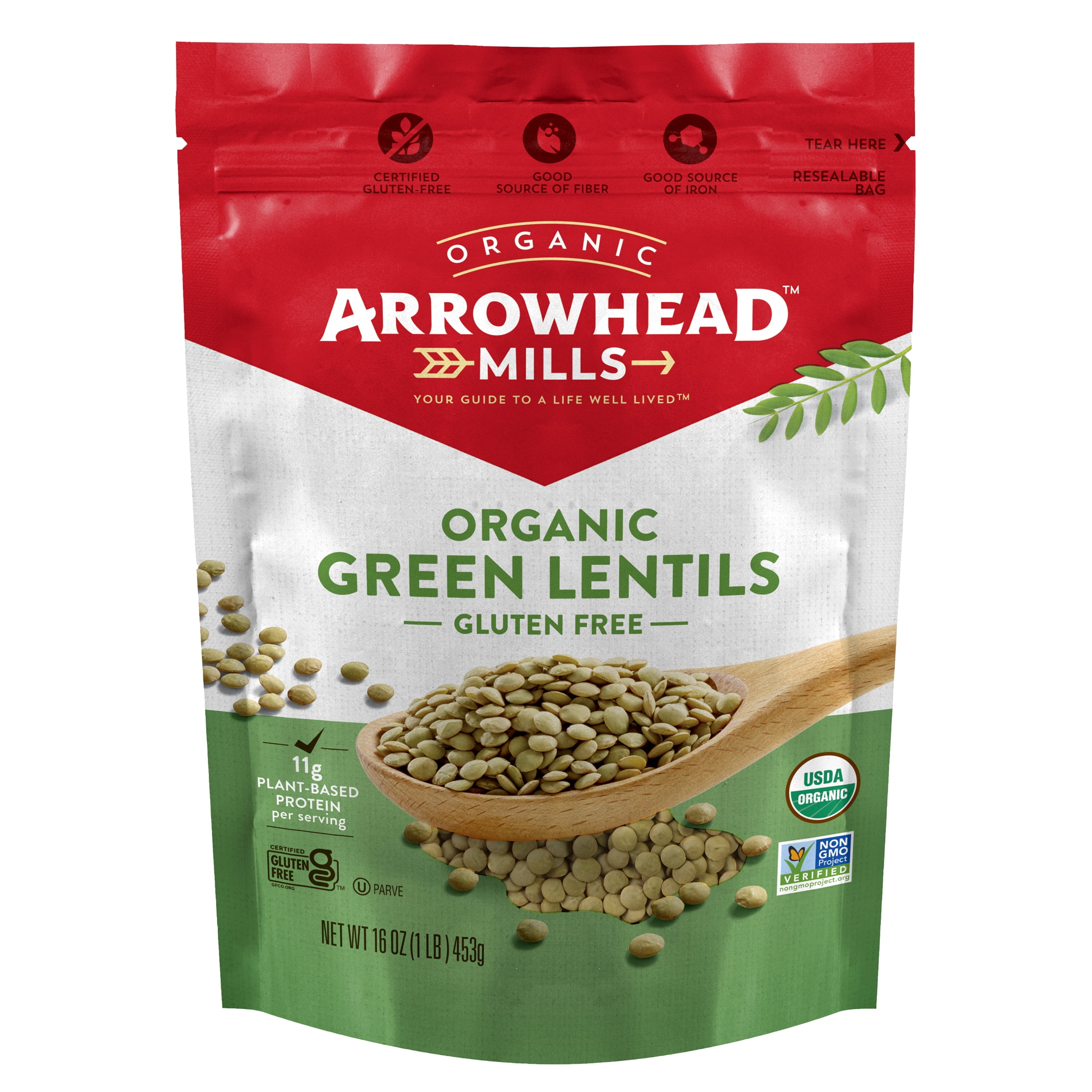 Arrowhead Mills Non-GMO Organic Green Lentils, Uncooked Dry, 16 Oz Bag ...