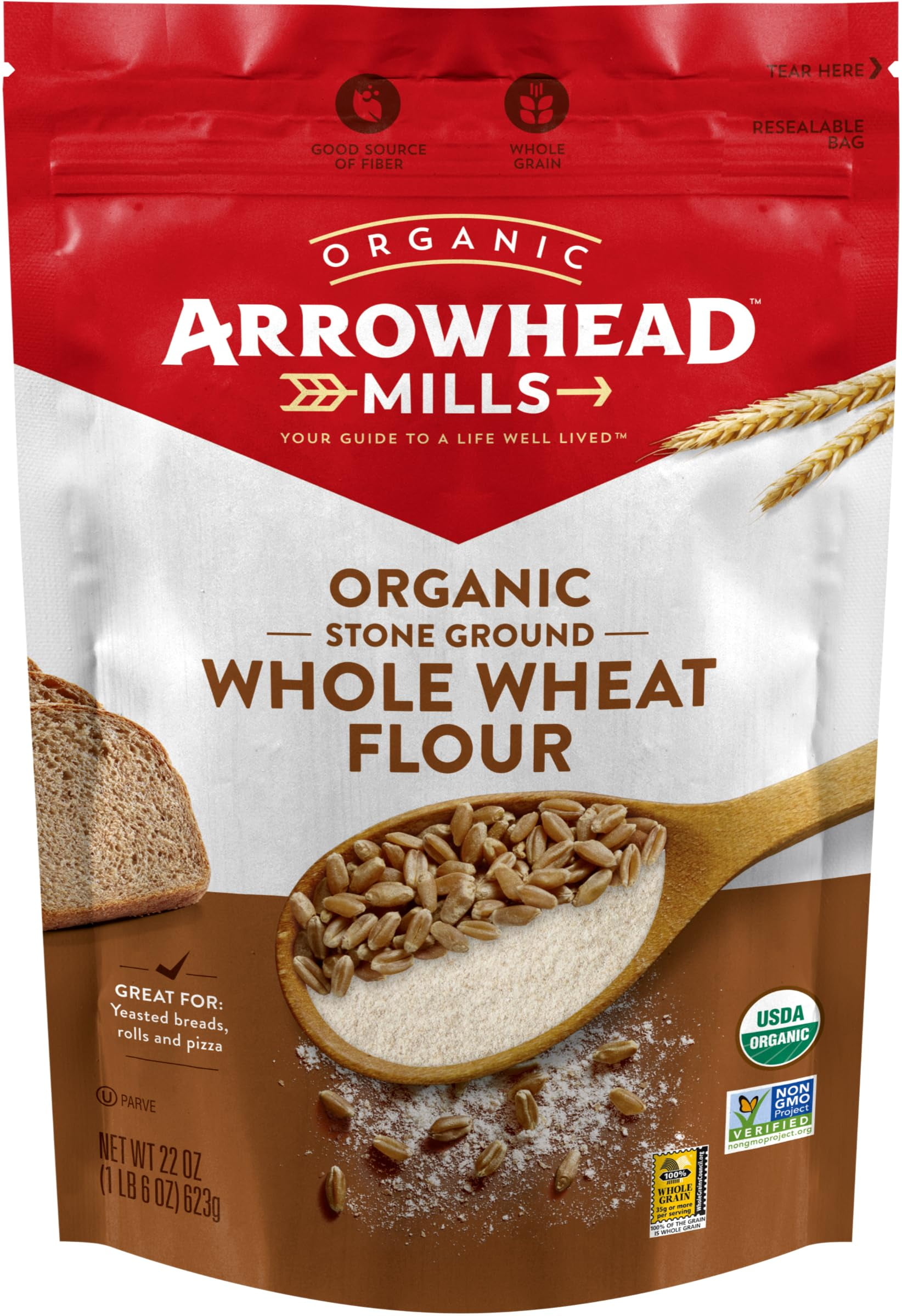 Arrowhead Mills Organic Stone Ground Whole Wheat Flour, 22 Oz Bag ...