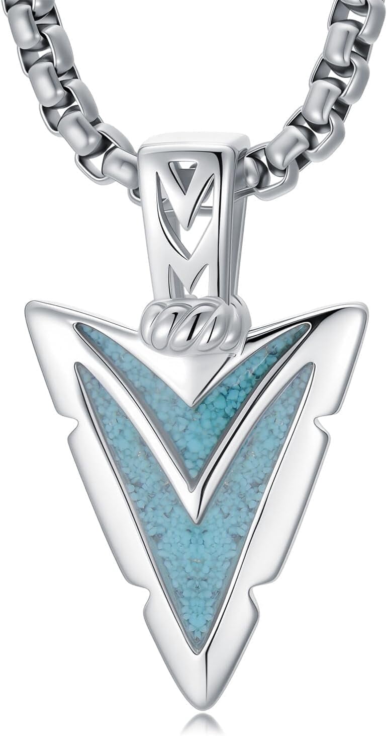 Arrowhead Necklace for Men 925 Sterling Silver Turquoise Abalone Opal ...