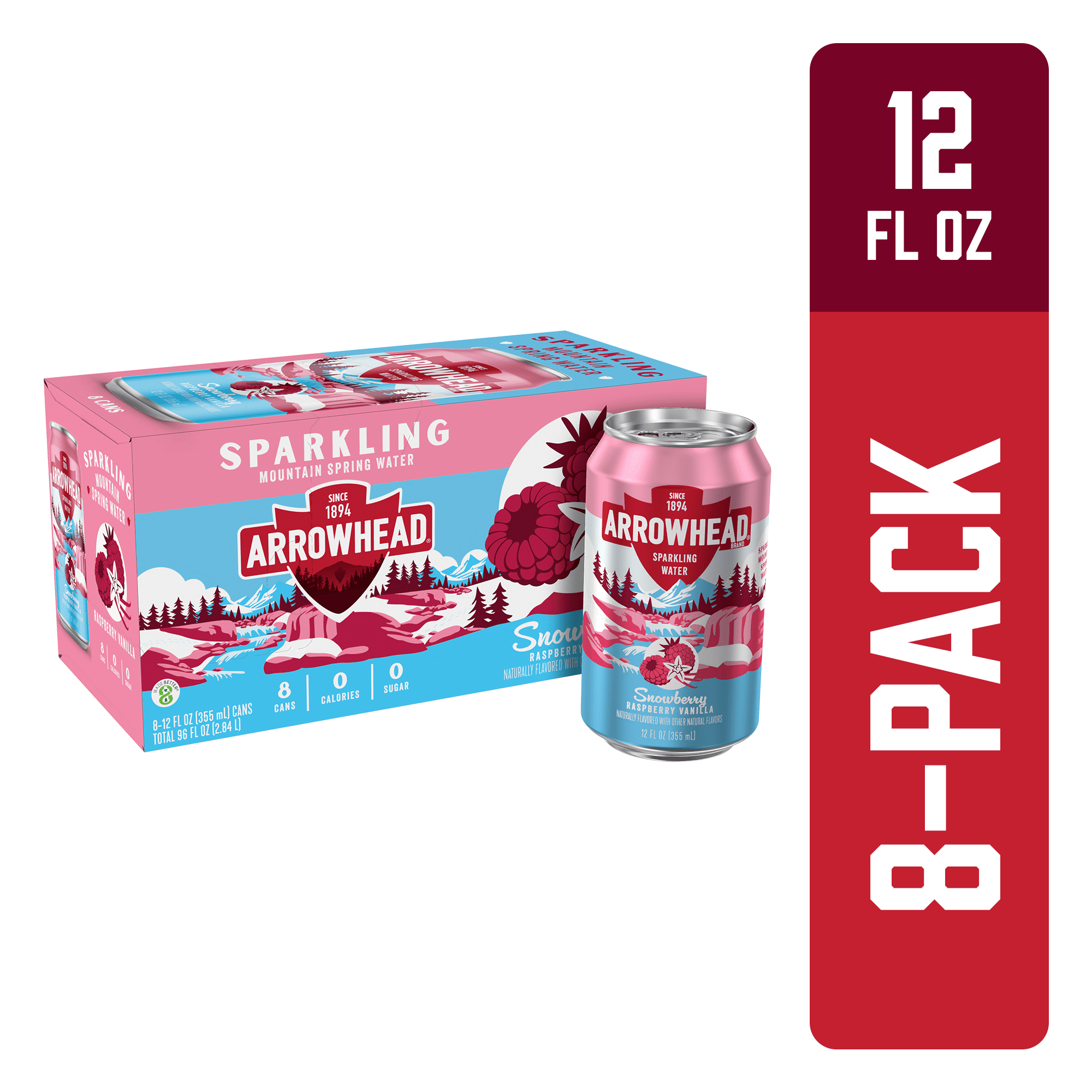 Arrowhead Raspberry Vanilla Sparkling Mountain Spring Water, 12 fl oz ...