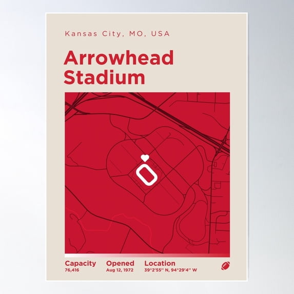 Arrowhead Stadium Kansas City Football Map Design Poster Wall Art ...