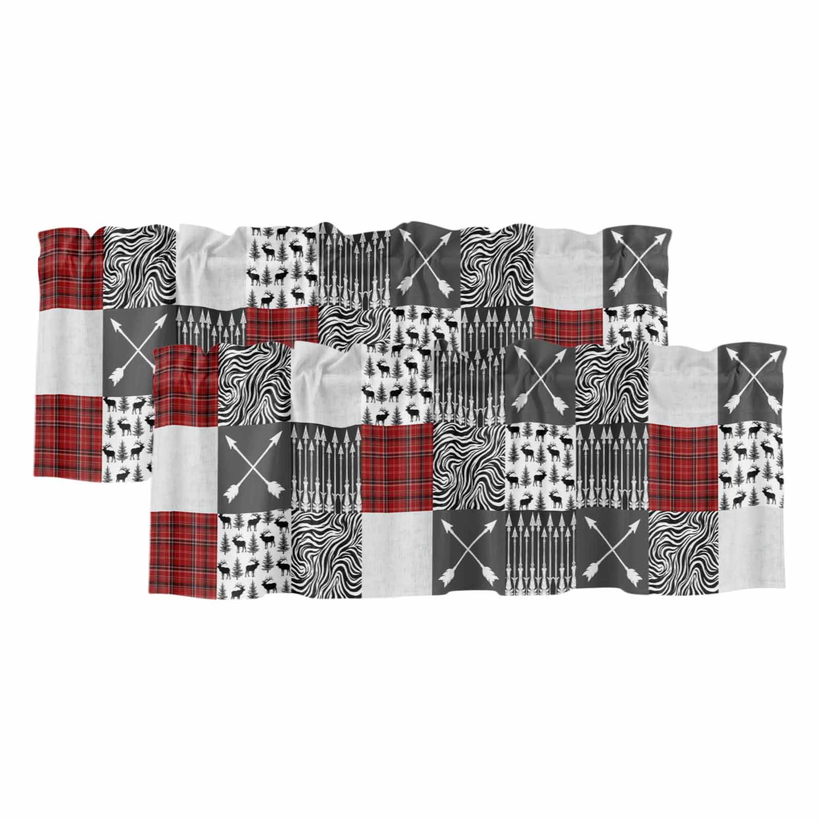 Arrows Zebra Stripes 2 Panels Kitchen Valance, Forest Deer Red Black ...
