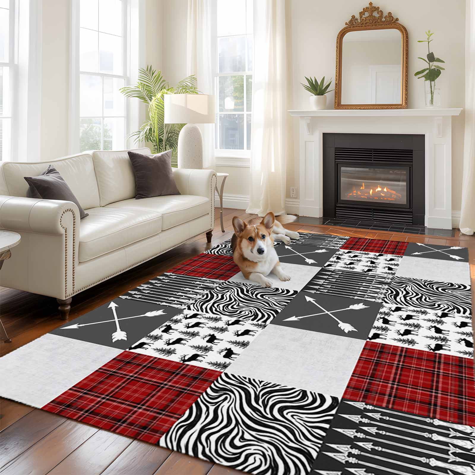 Arrows Zebra Stripes Area Rugs 5x7 ft Forest Deer Red Black Buffalo ...