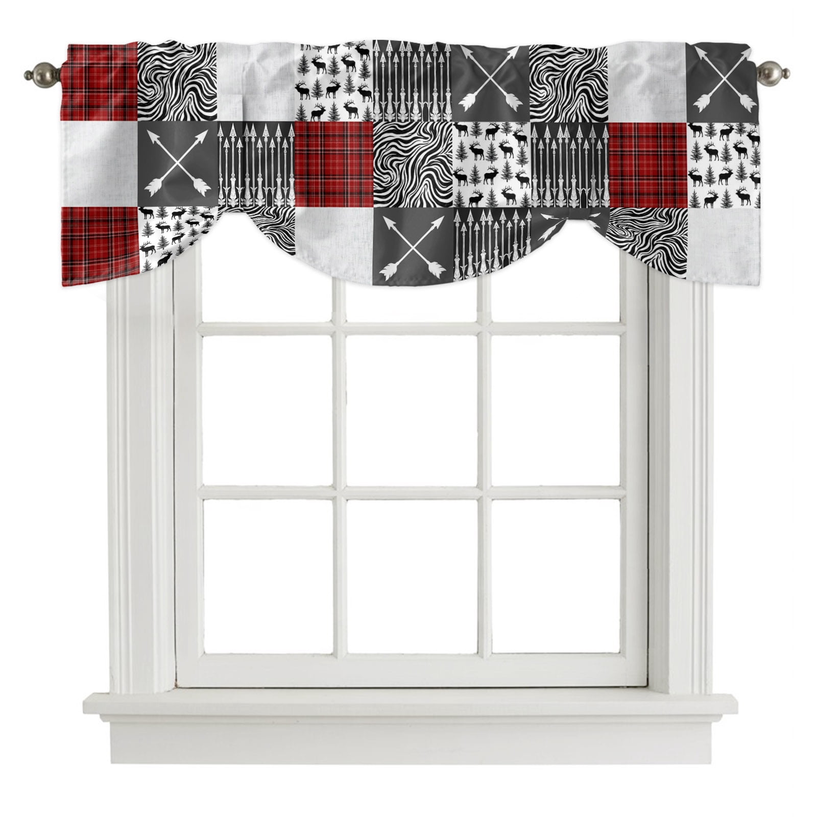 Arrows Zebra Stripes Tie Up Valance Curtains Forest Deer Red Black ...