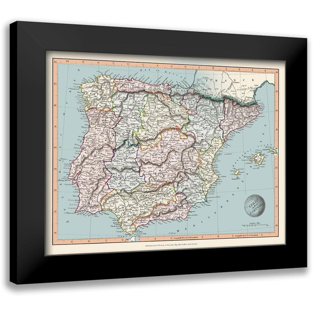 Arrowsmith 14x12 Black Modern Framed Museum Art Print Titled - Spain Portugal - Arrowsmith 1840 ...