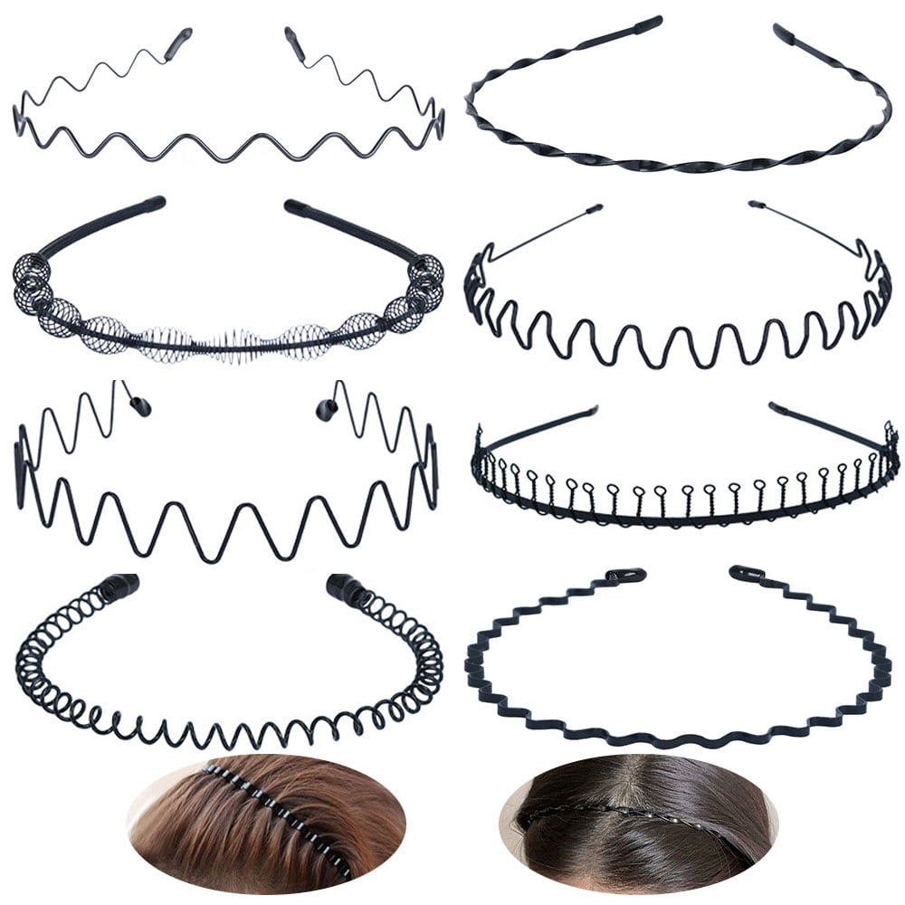Arroyner 8Pcs Unisex Metal Hair Bands, Elastic Non-Slip Spring Headband ...