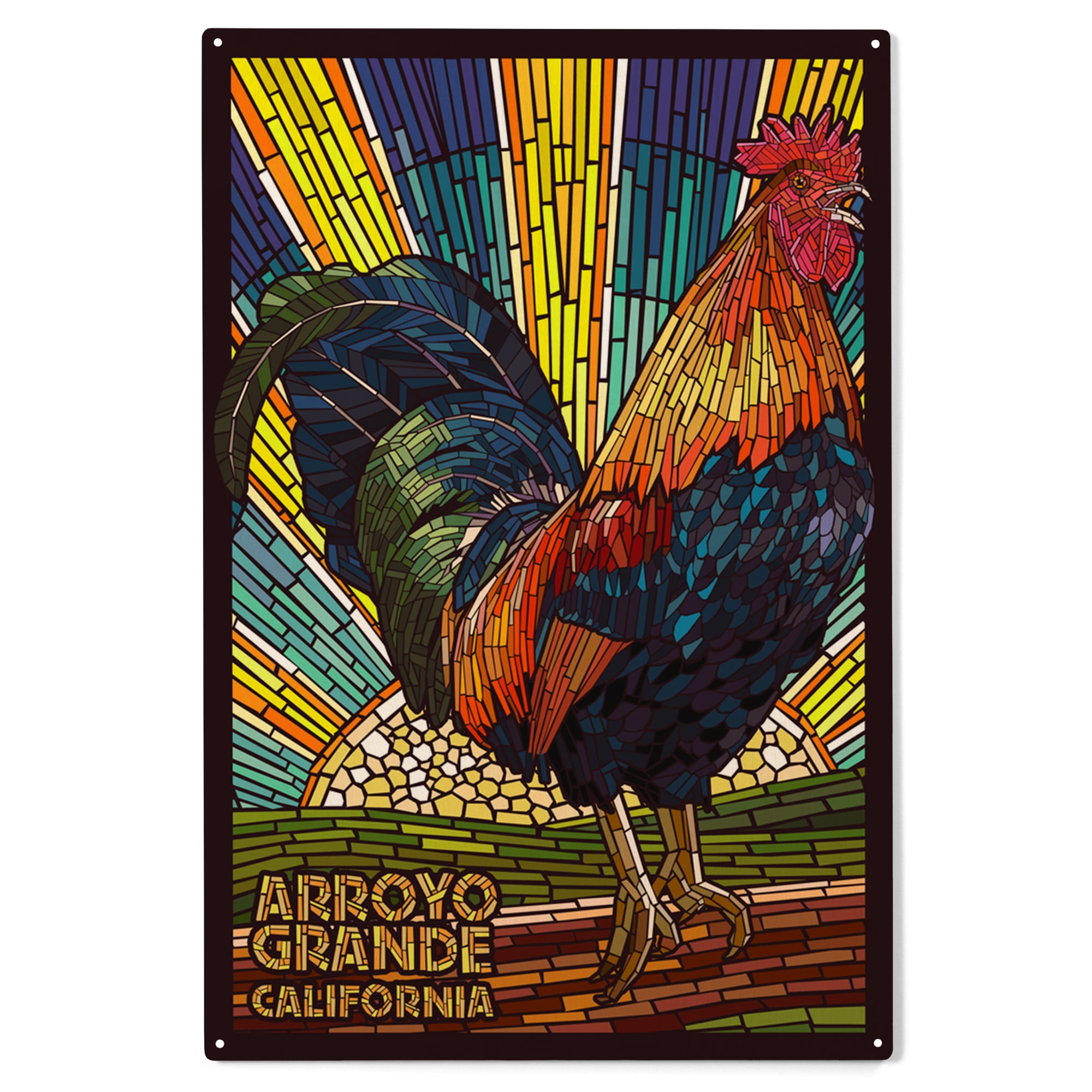Arroyo Grande, California, Rooster Mosaic Birch Wood Wall Sign (10x15 ...