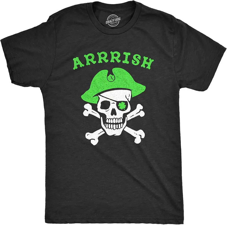 Arrrish Funny St. Patrick's Day Pirate Skull Men's Graphic T-Shirt ...