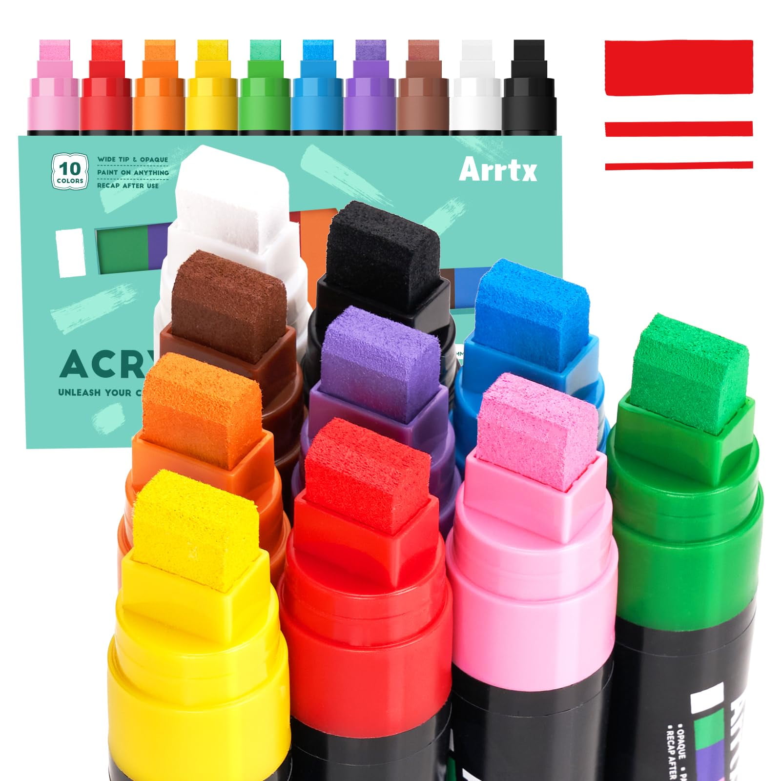 Arrtx 10 PackTRDN Jumbo Acrylic Paint Markers, 15mm Felt Tip Markers ...