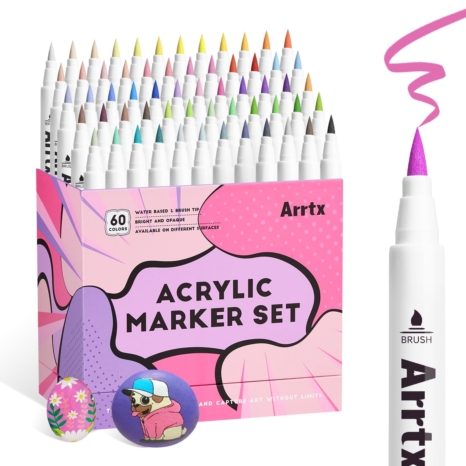 Arrtx 60 Colors Paint Markers Pens, BSL1 Acrylic Paint Pens for Artists Adults Coloring Drawing ...