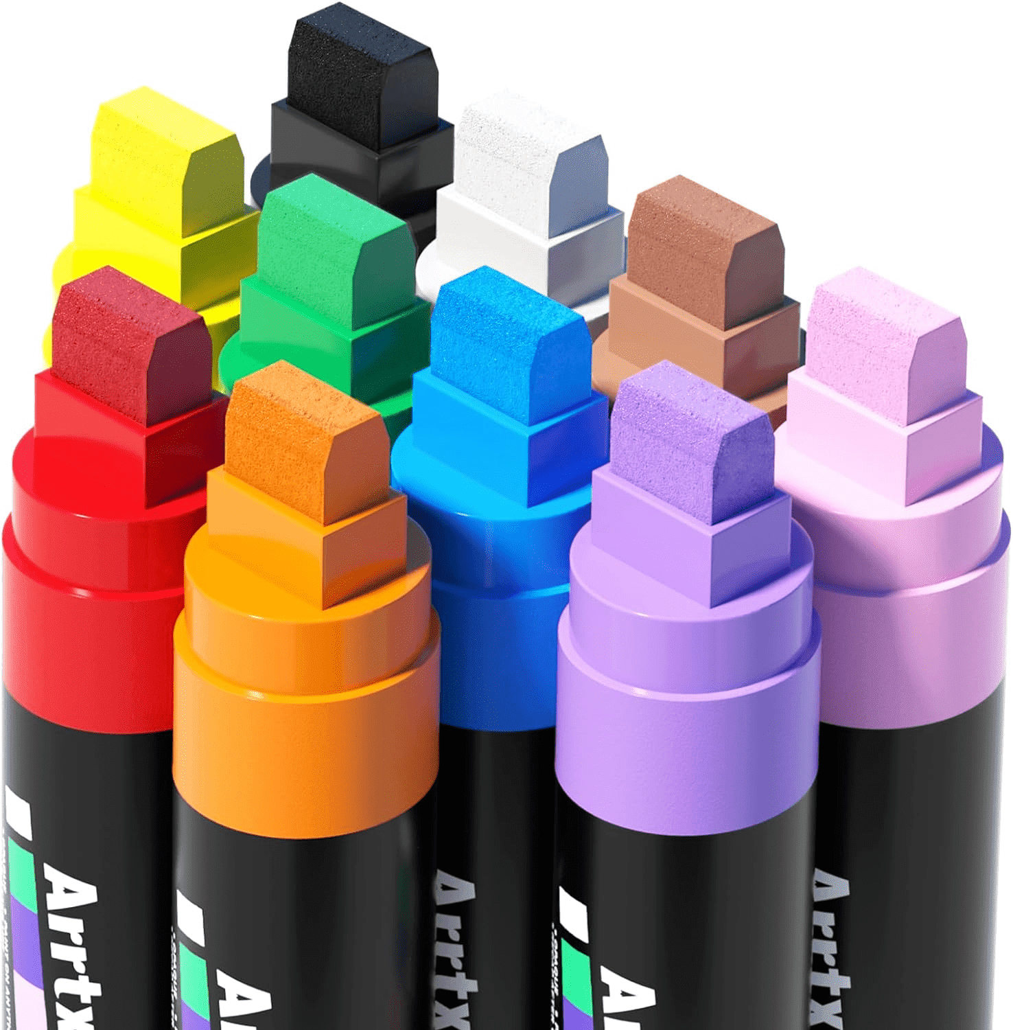 Arrtx Acrylic Paint Markers, 15mm Felt Tip Jumbo Painting Markers, 10 ...