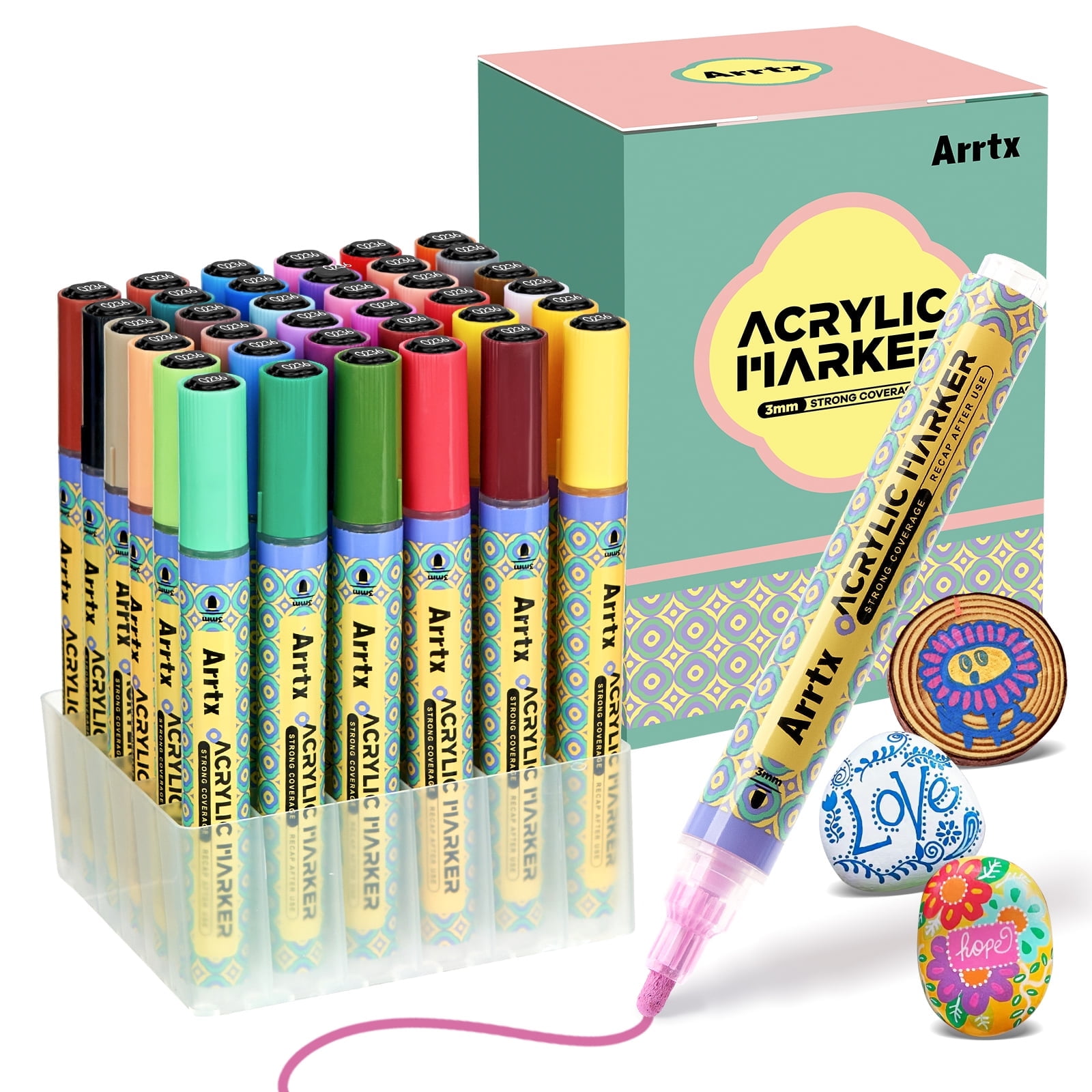Arrtx Acrylic Paint Pens, 36 Colors 3mm Medium Point Water-Based Ink ...