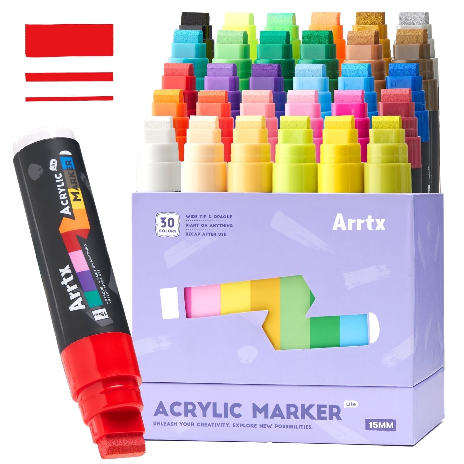 Arrtx Jumbo Poster Markers, 15mm Broad Tip Acrylic Paint Markers, 30 ...