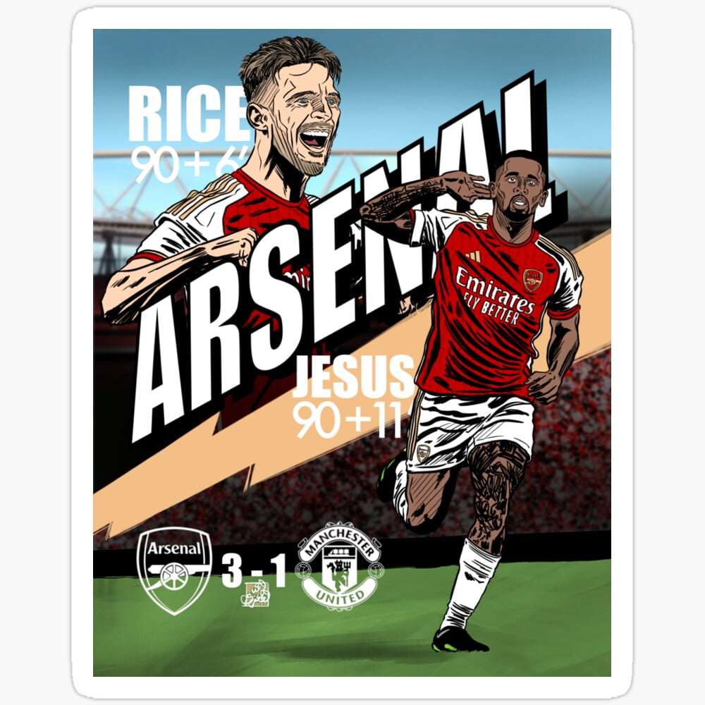 Arsenal 3-1 Manchester United Sticker Phone Decal Water Bottle Stickers ...