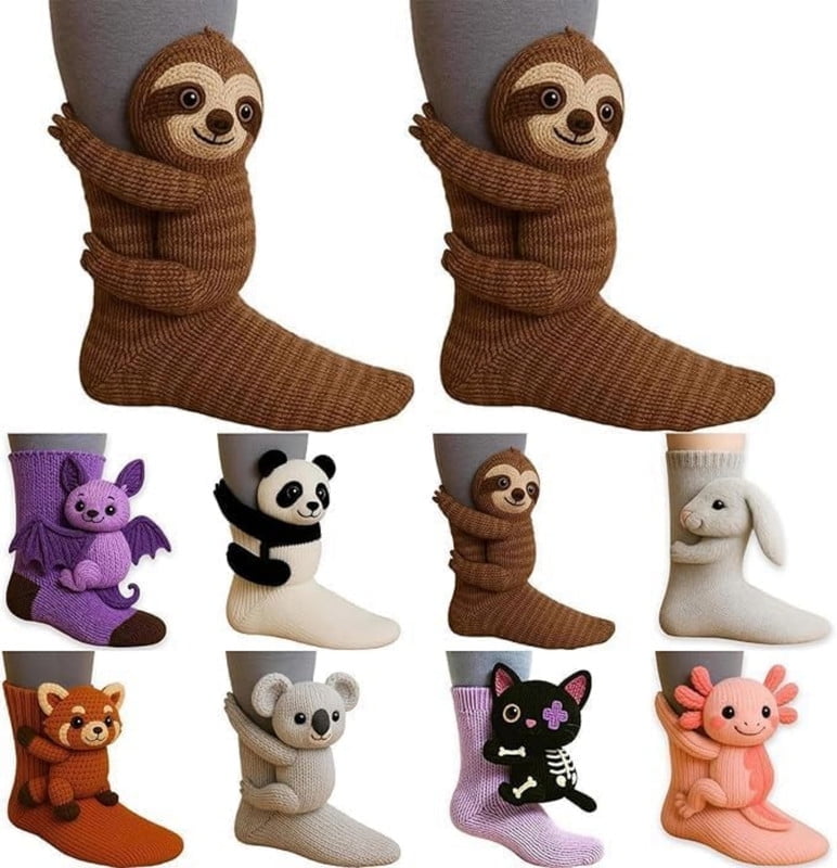 Arsey Cozy Sloth 3D Knit Animal Socks, hug hug socks for women men ...