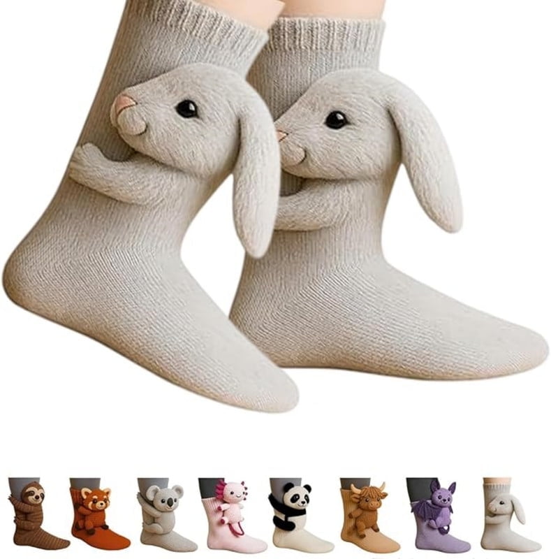 Arsey Cozy rabbit 3D Knit Animal Socks, hug hug socks for women men ...