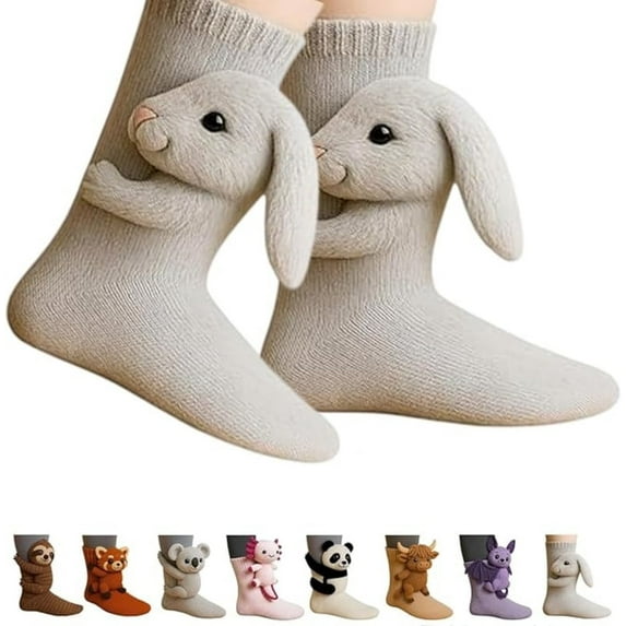 Arsey Cozy rabbit 3D Knit Animal Socks, hug hug socks for women men ...