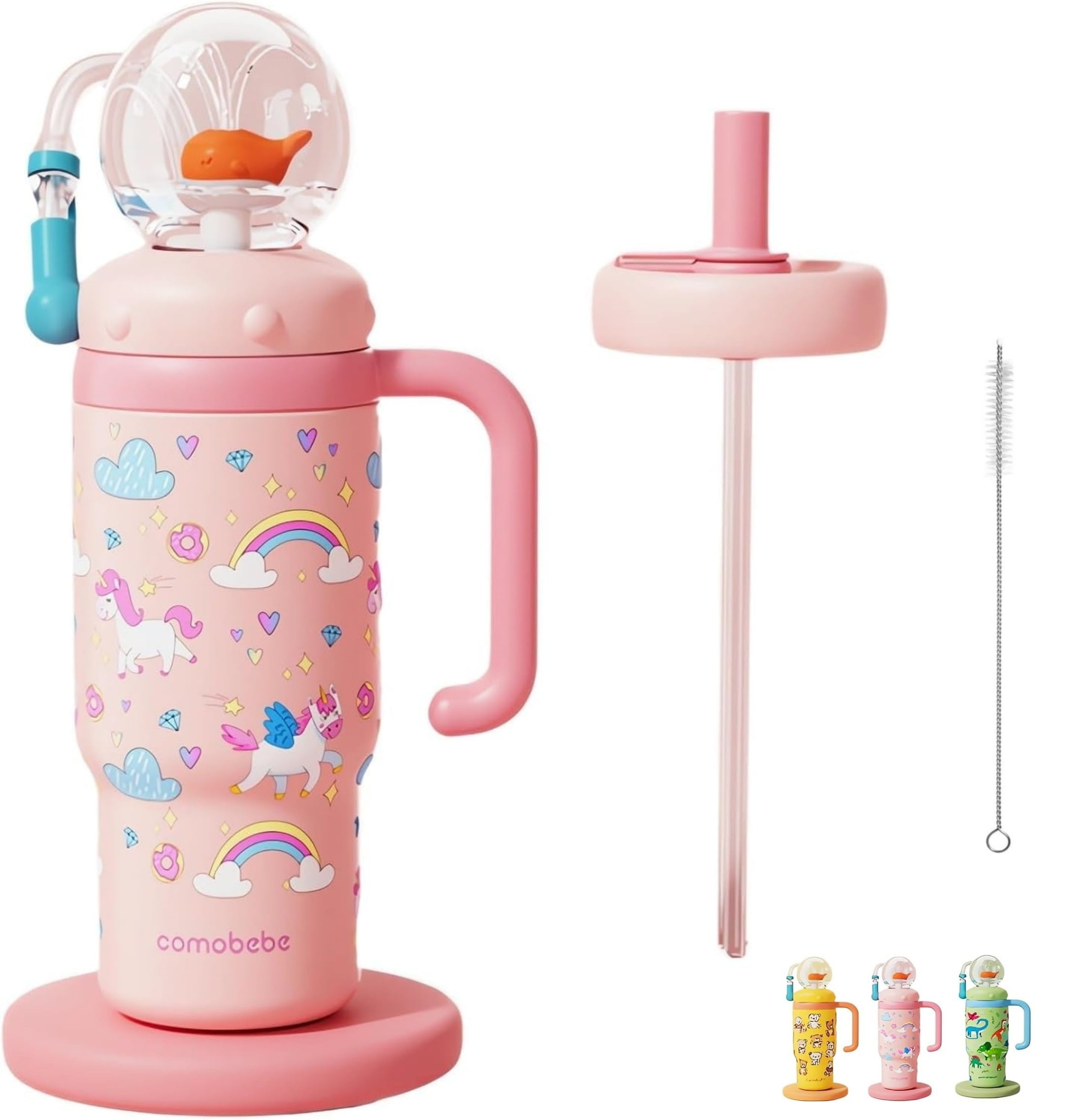 Arsey Whale Fountain Tumbler With Handle Two Lids 24 Oz Water Bottle ...