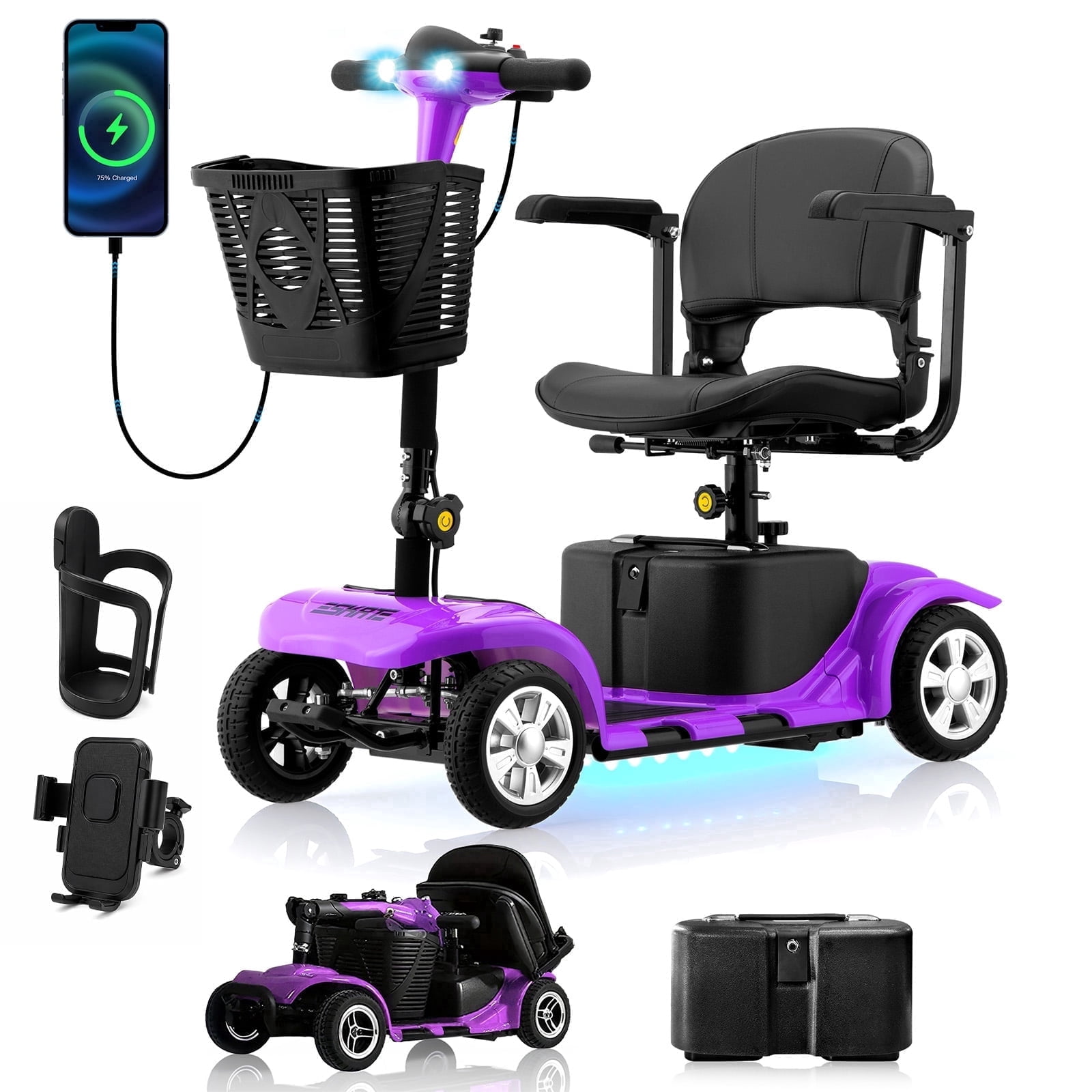 Arshin 4 Wheels Mobility Scooter with USB Port for Seniors,Electric ...