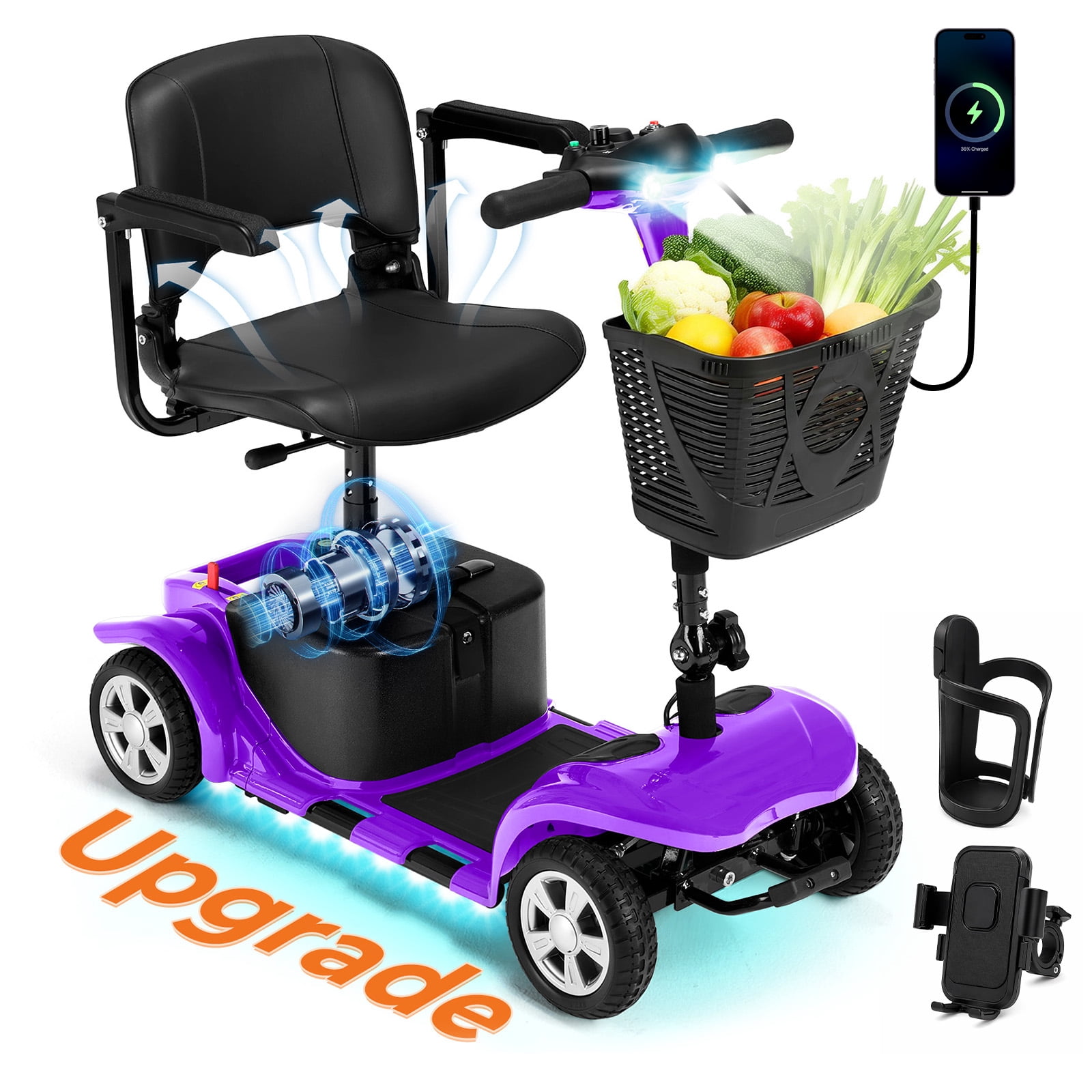 Arshin Improve 4 Wheel Mobility Scooter for Seniors,Foldable Powered ...