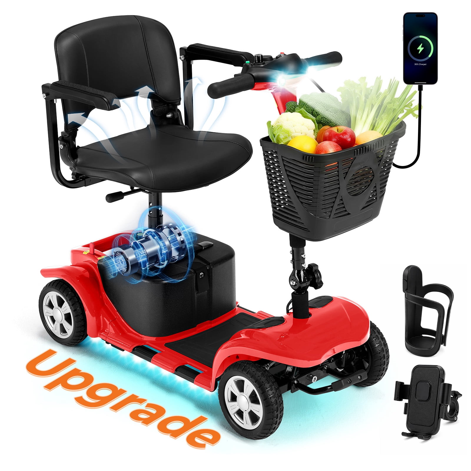 Arshin Improve 4 Wheel Mobility Scooter for Seniors,Foldable Powered ...