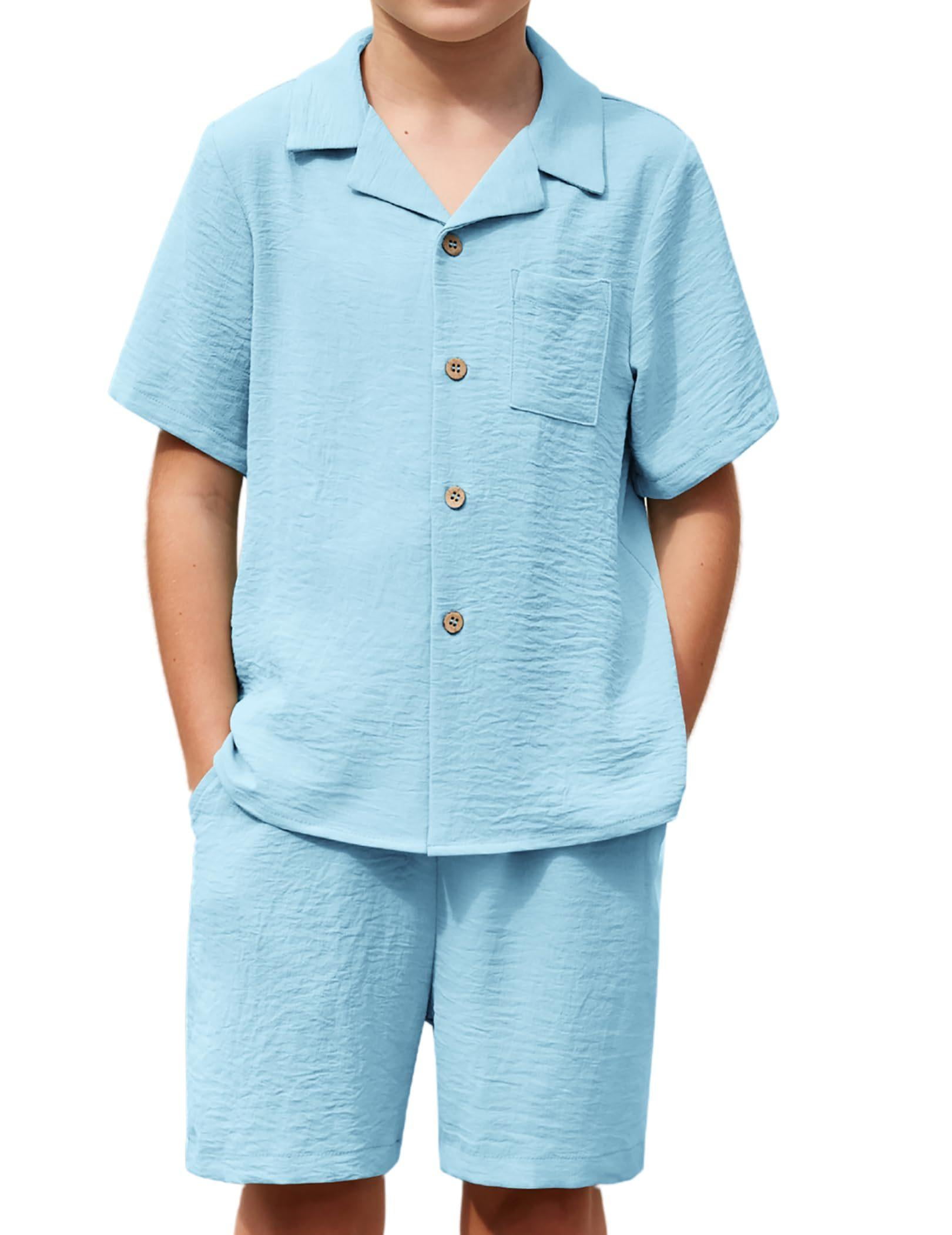 Arshiner Boys 2 Pieces Summer Beach Outfits Short Sleeve Button Down ...