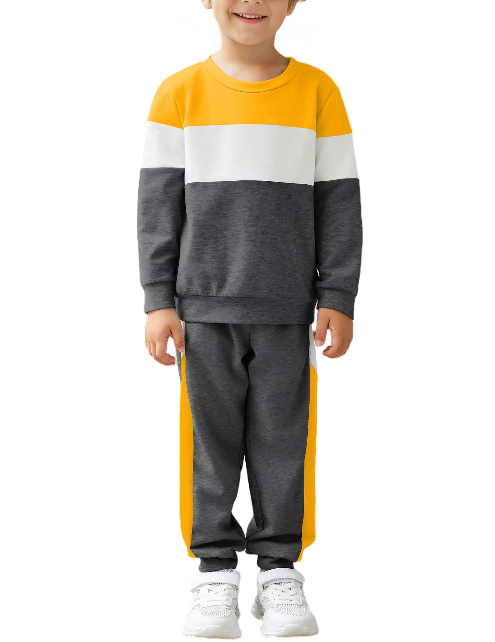 Arshiner Boys 2Pcs Color Block Sweatshirt & Casual Pants Fall Winter ...