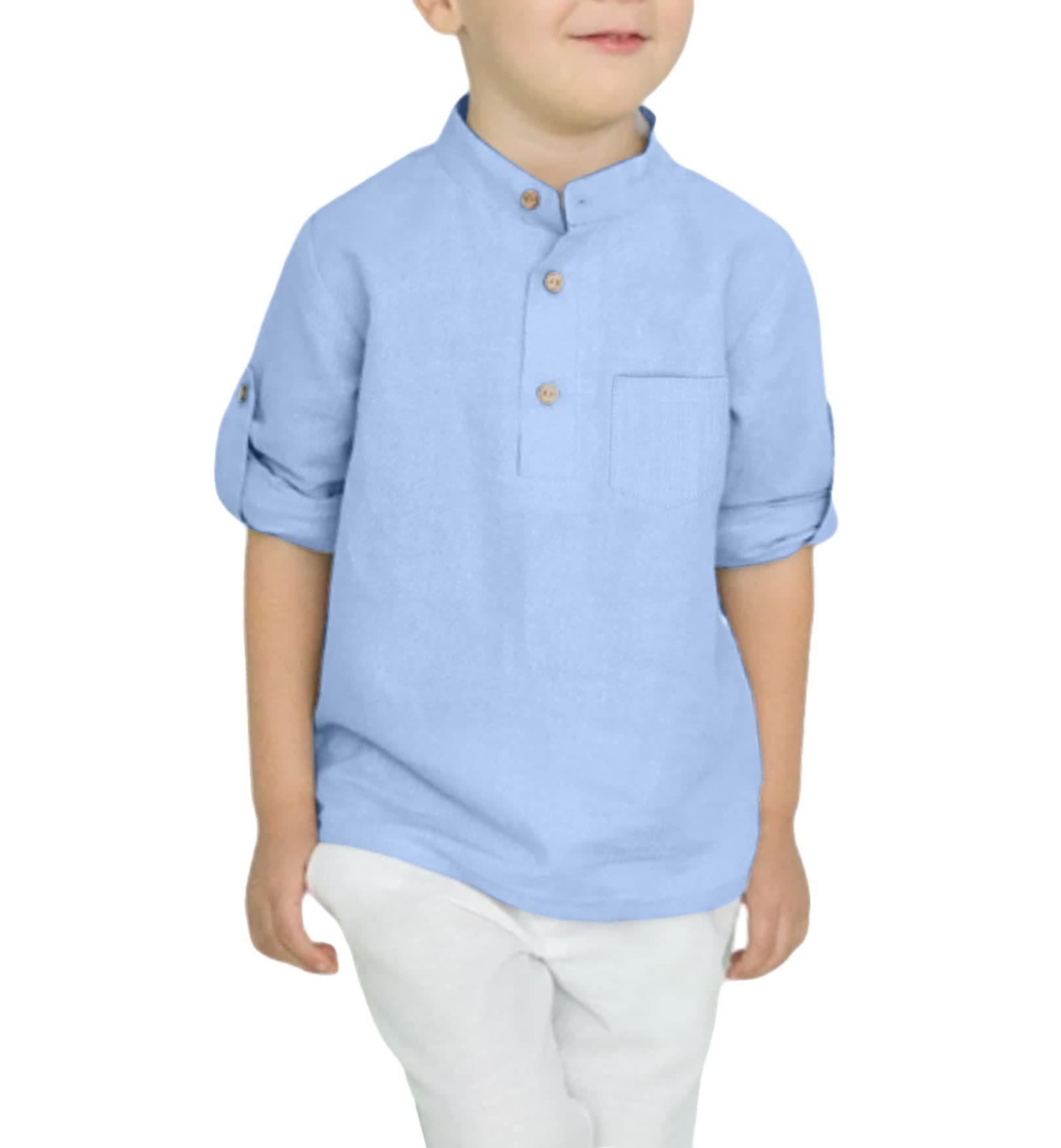 Arshiner Boys Cotton Linen Henley Shirt Button Down Shirt Long Sleeve T ...