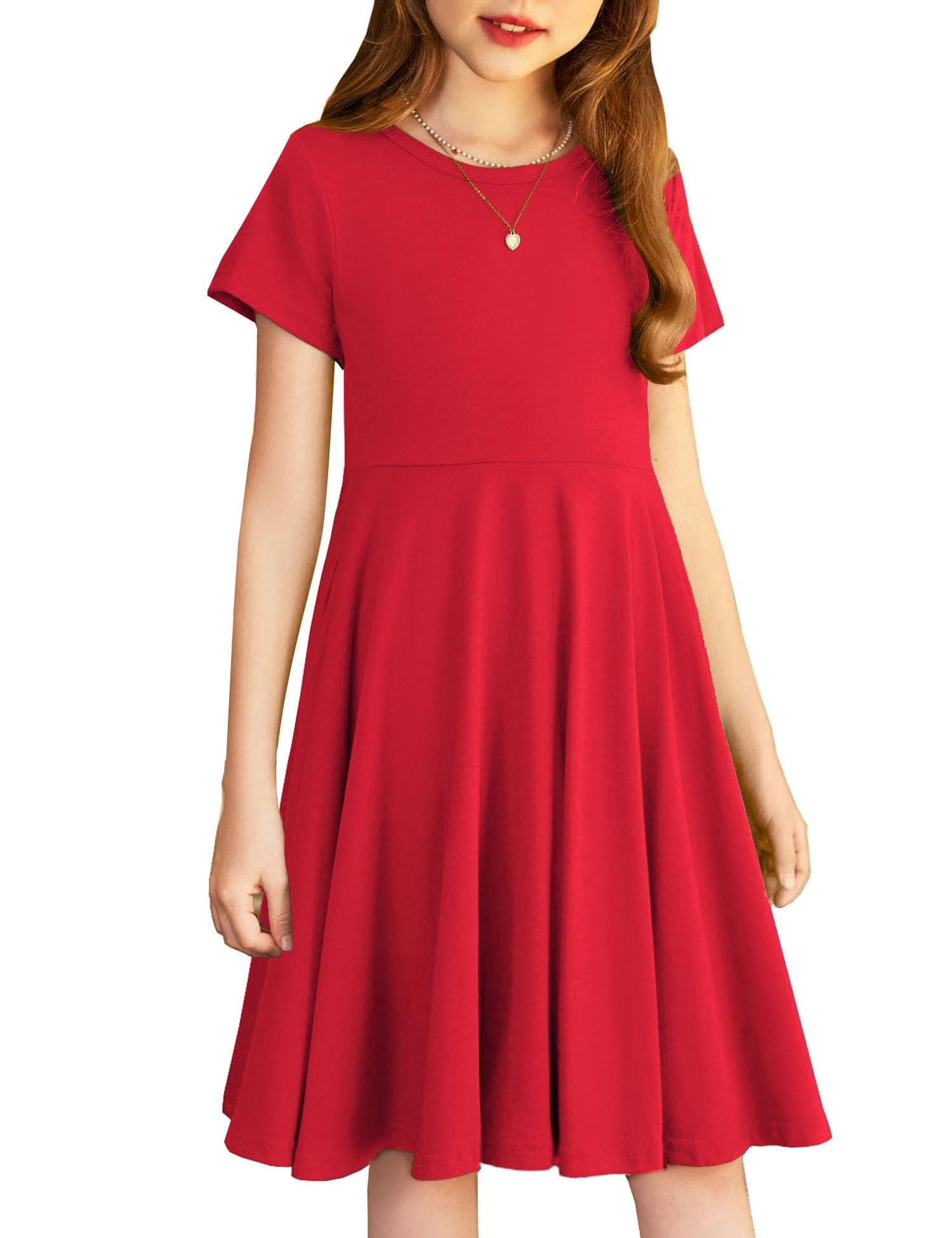 Arshiner Girl's Summer Dresses Short Sleeve Casual Holiday Skater Twirl ...