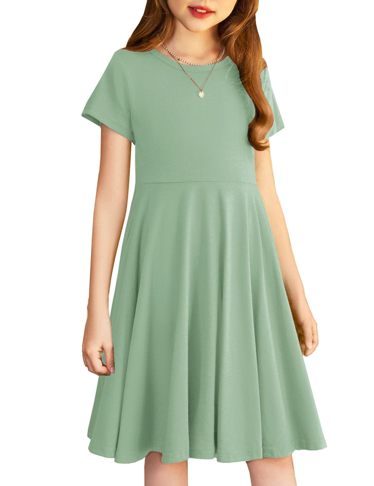 Arshiner Girl's Summer Dresses Short Sleeve Casual Holiday Skater Twirl ...