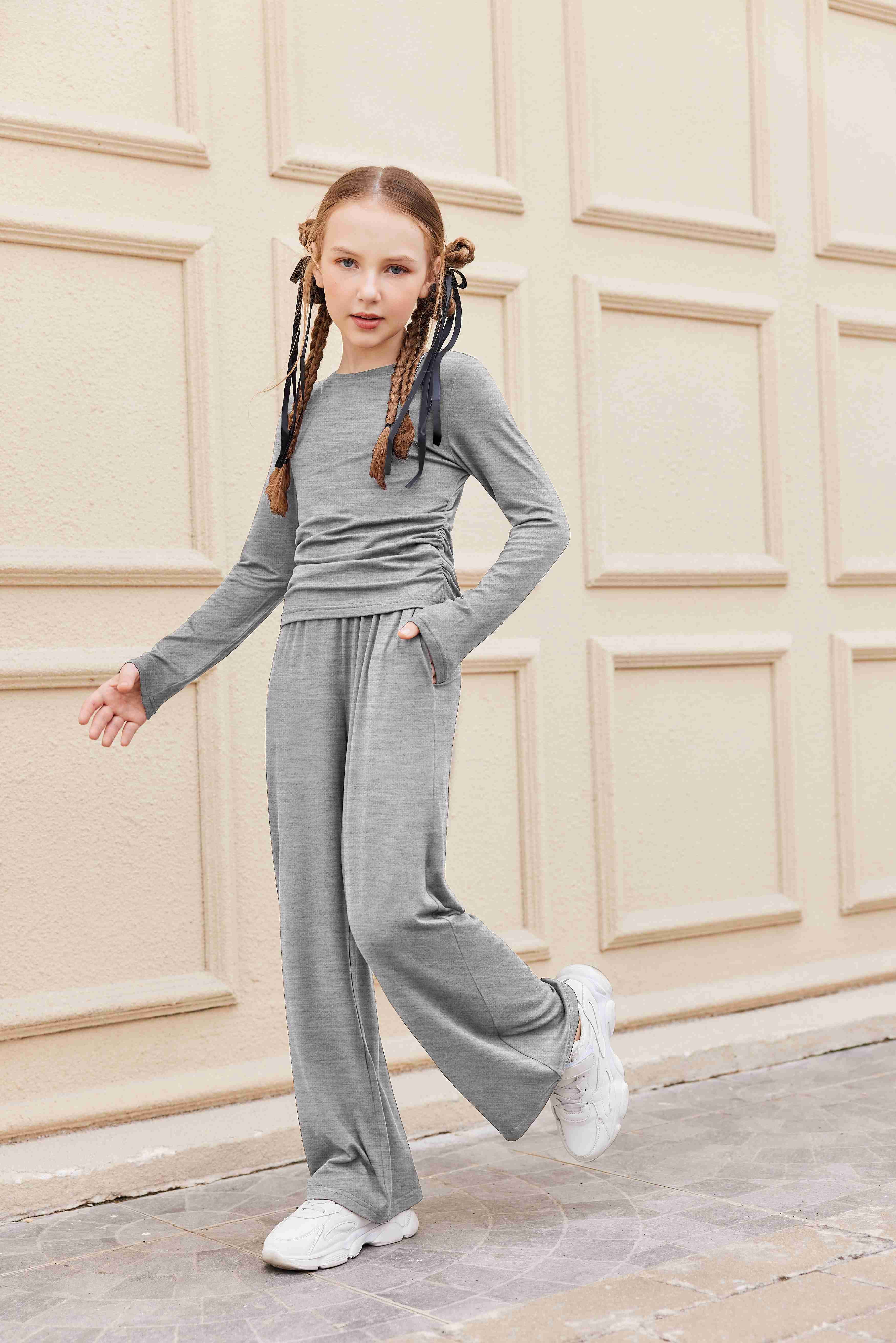 Arshiner Girls 2 Piece Set Fall Outfits Lounge Sets Ruched Long Sleeve ...