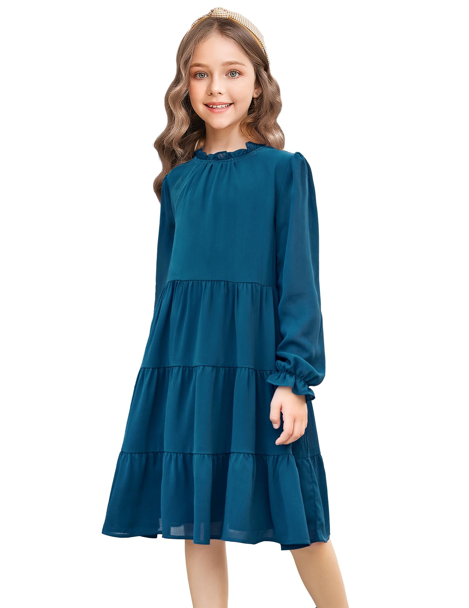 Arshiner Girls Black Dress Fall Long Sleeve Formal Church Tween Dresses ...