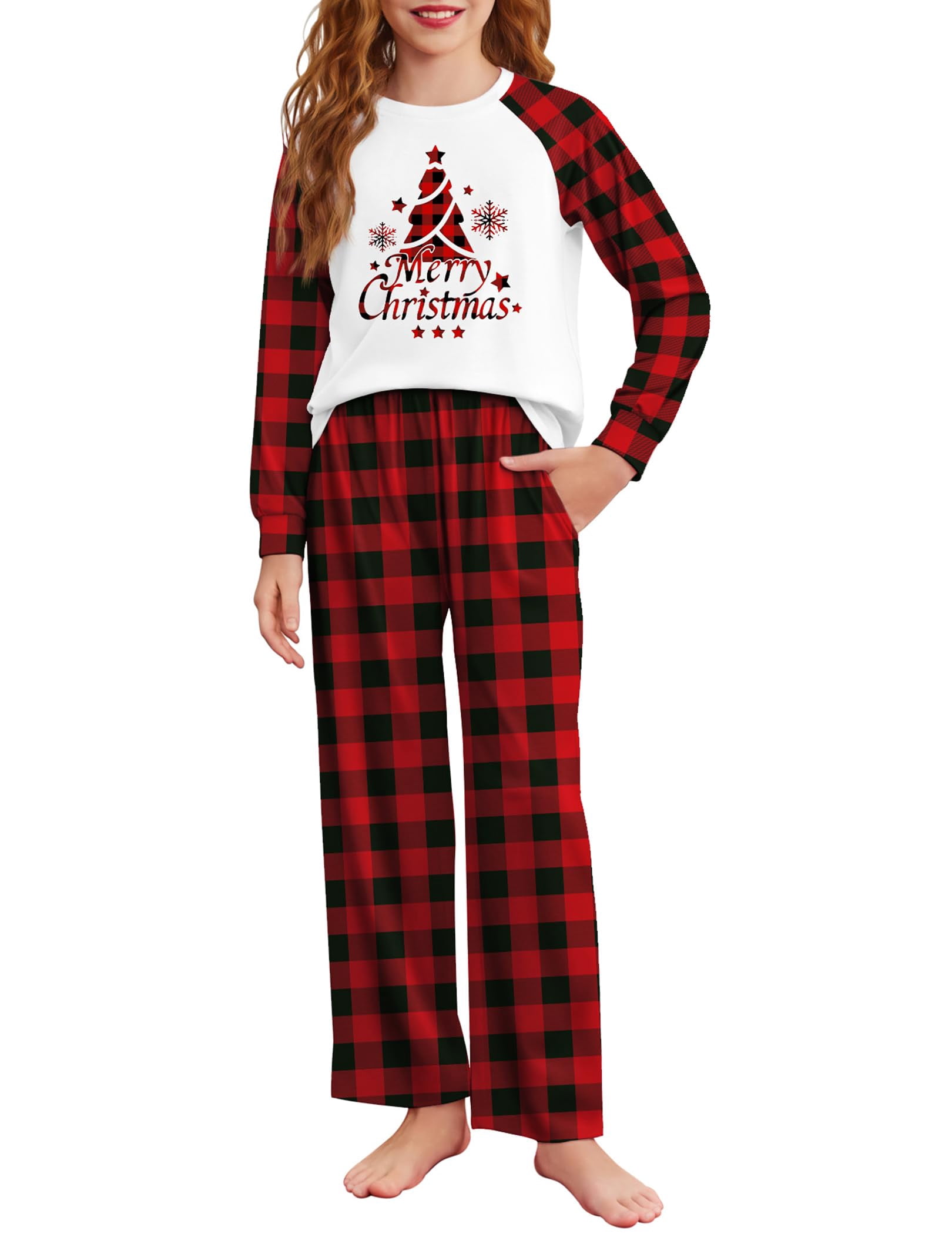 Arshiner Girls Christmas Pajamas Holiday Pjs for Kids Santa Long Sleeve ...