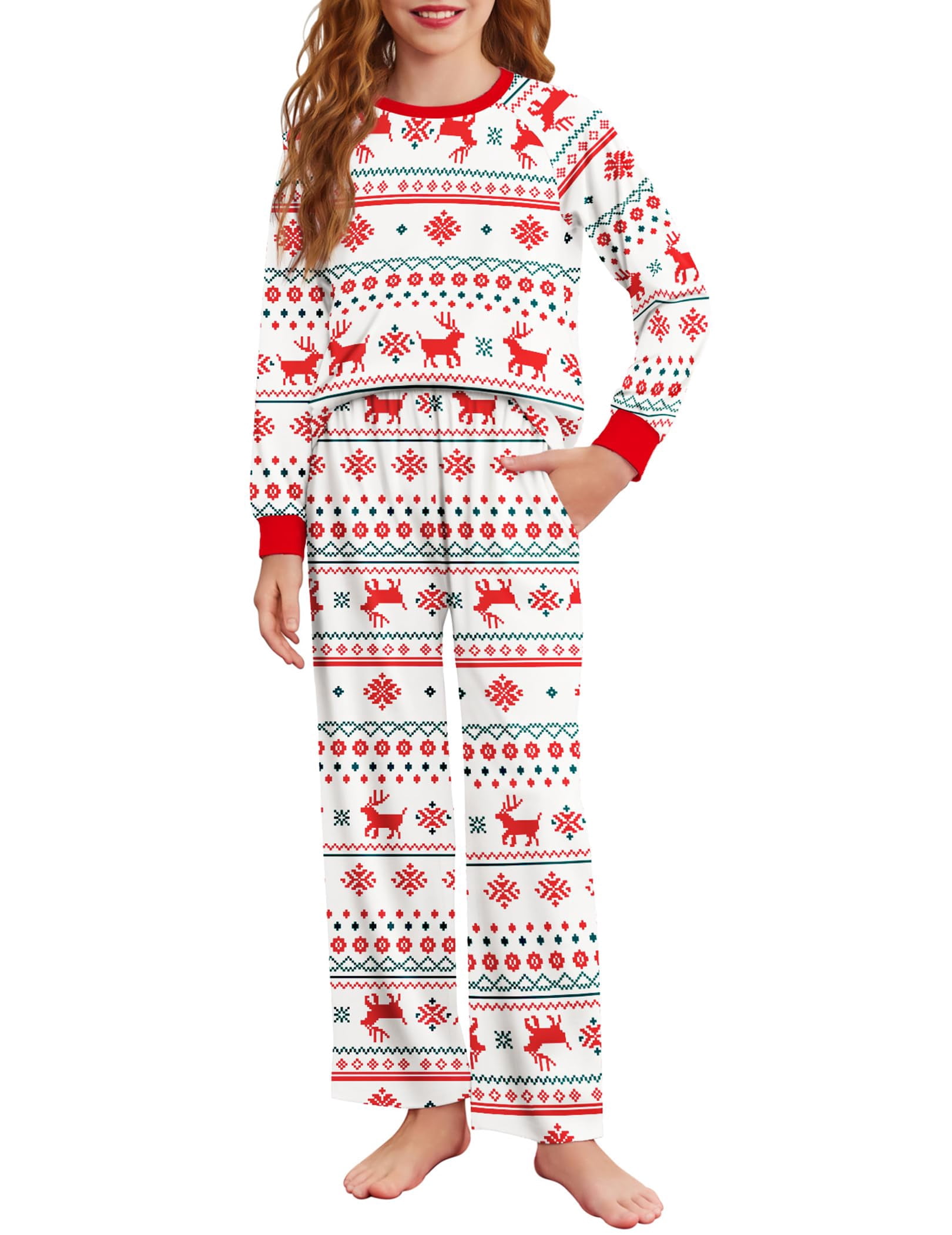 Arshiner Girls Christmas Pajamas Holiday Pjs for Kids Santa Long Sleeve ...