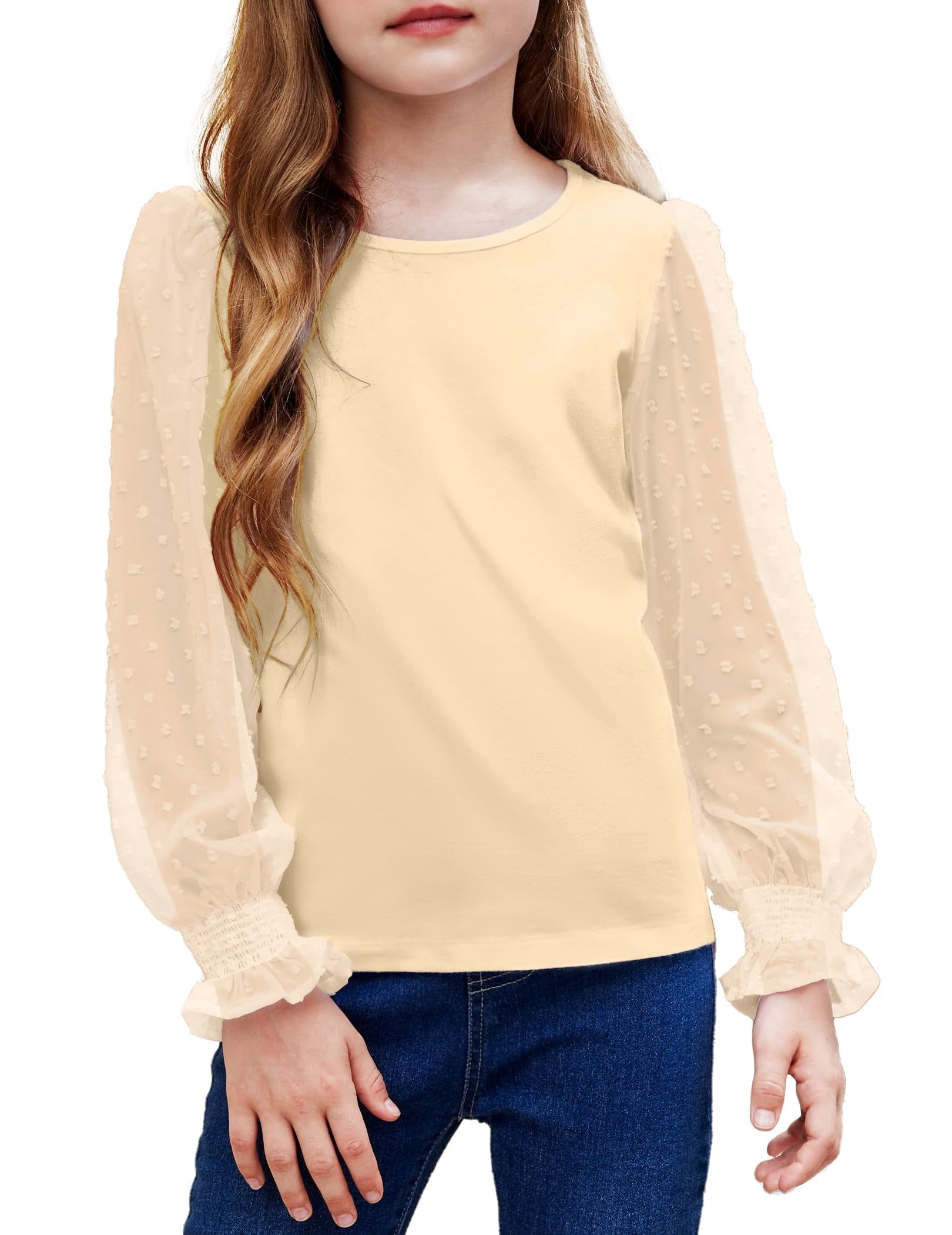 Arshiner Girls Cute Shirt Crewneck Mesh Long Sleeve Swiss Dots Pullover ...