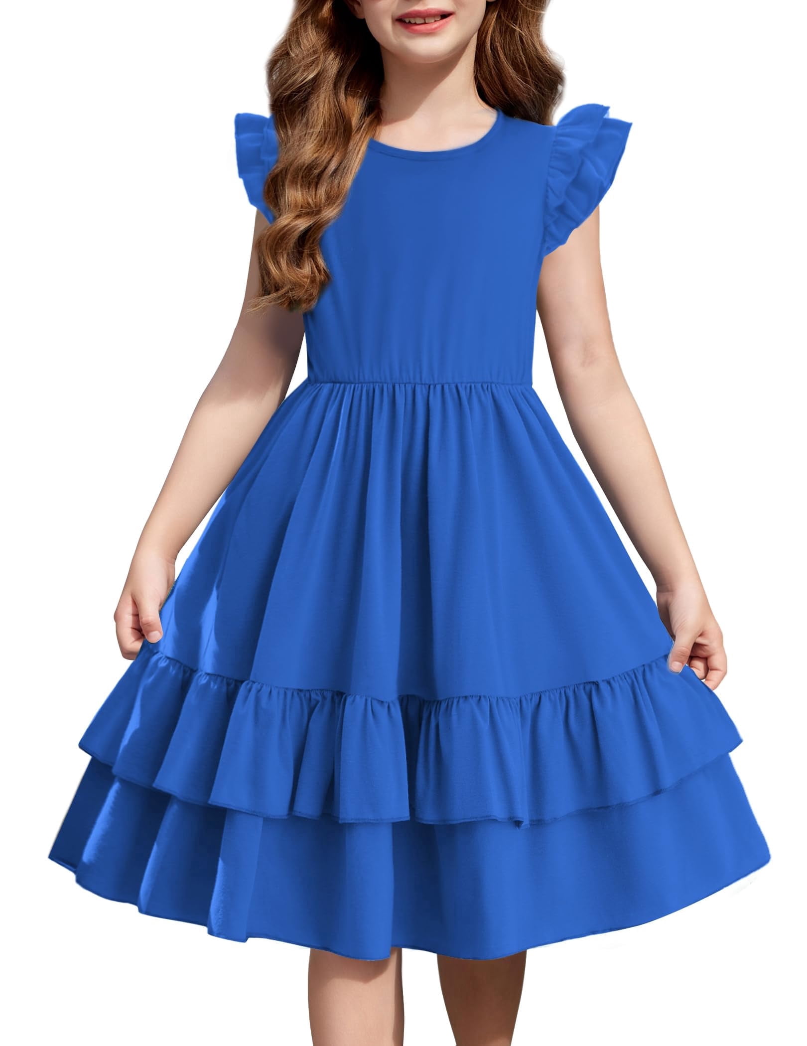 Arshiner Girls Dress Casual Boho Ruffle Sleeve Yellow A Line Flowy ...