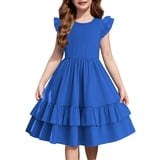 Arshiner Girls Dress Casual Boho Ruffle Sleeve Yellow A Line Flowy ...