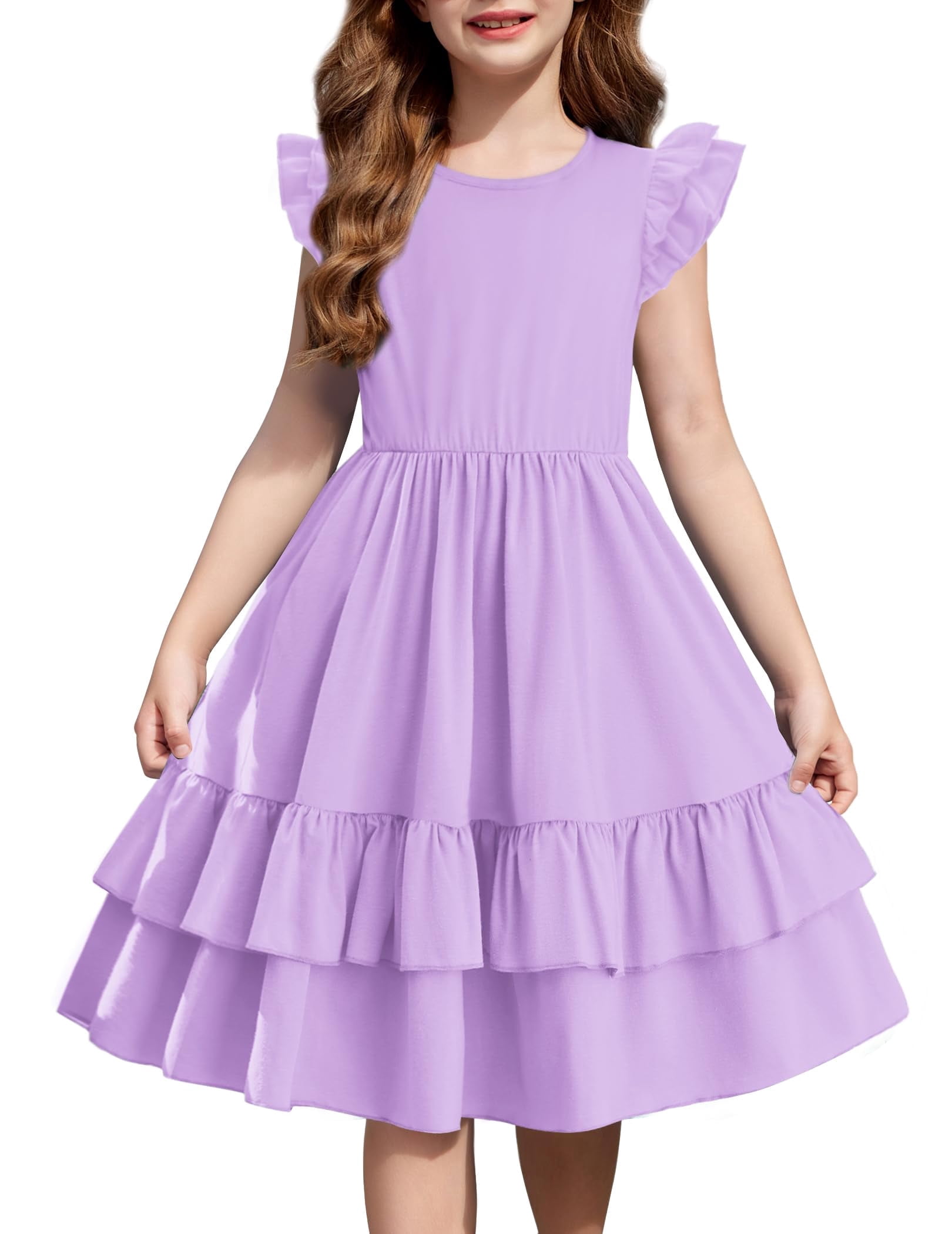 Arshiner Girls Dress Casual Boho Ruffle Sleeve Yellow A Line Flowy ...