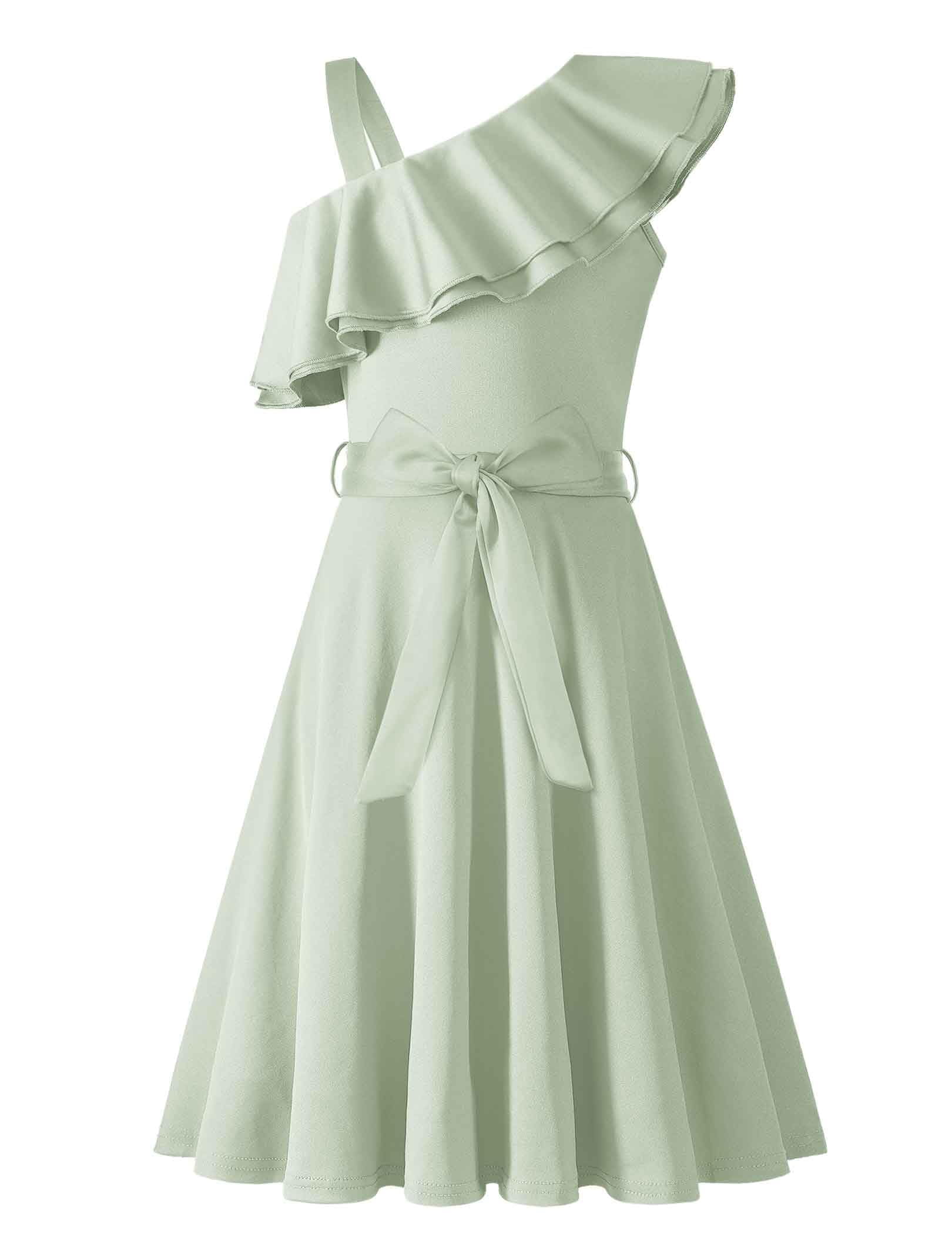 Arshiner Girls Dress One Shoulder Formal Ruffle Trim Birthday Party ...