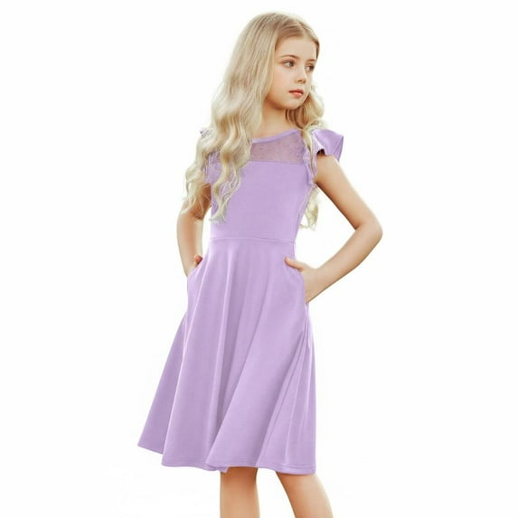 Arshiner Girls Dress Summer Ruffle Sleeve Mesh A Line Casual Party ...