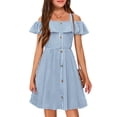 Arshiner Girls Dresses Summer Spaghetti Strap Cold Shoulder Ruffle ...