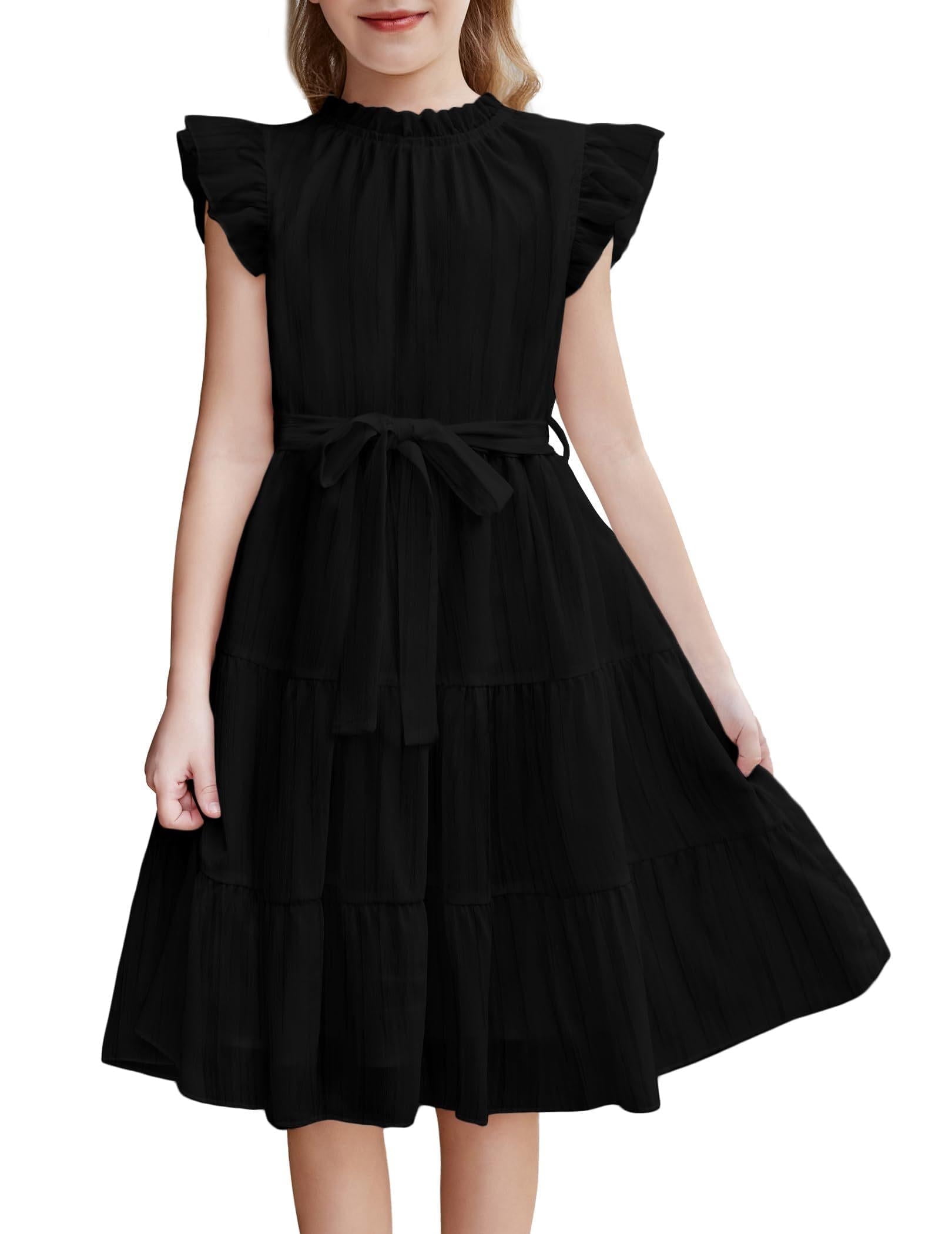 Arshiner Tween Girls Summer Dress Formal Ruffle Sleeve A Line Casual ...