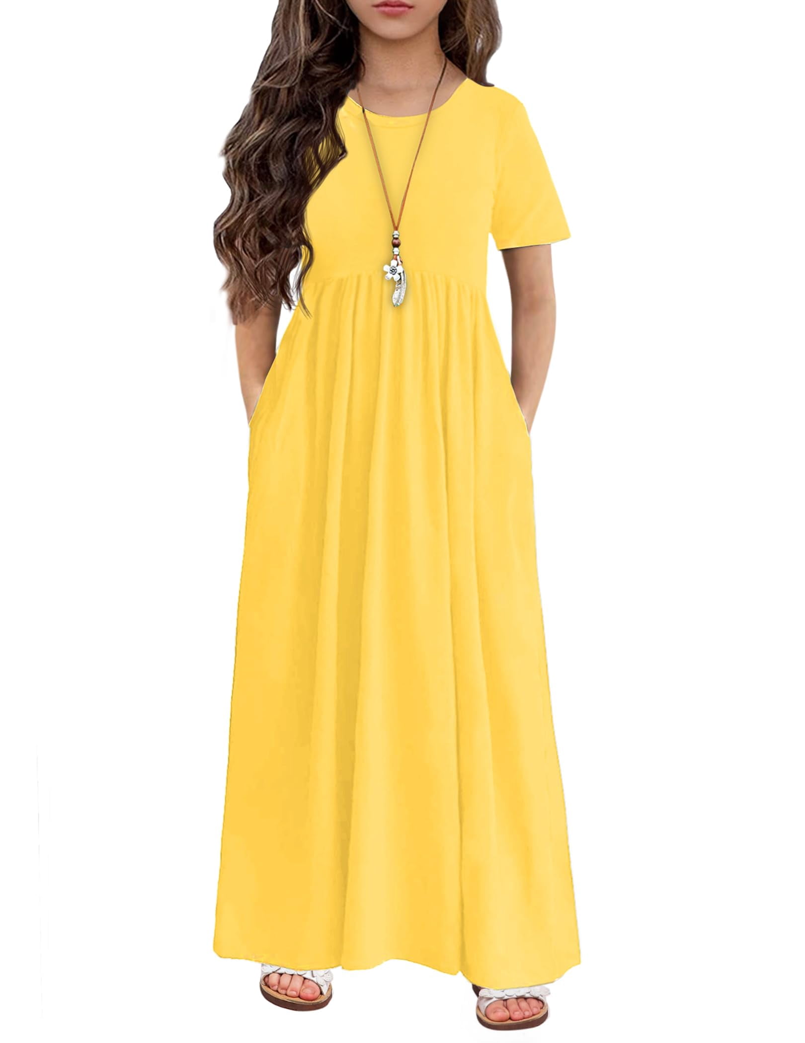 Arshiner Girls Maxi Dress Long/Short Sleeve Casual Holiday Dress with ...