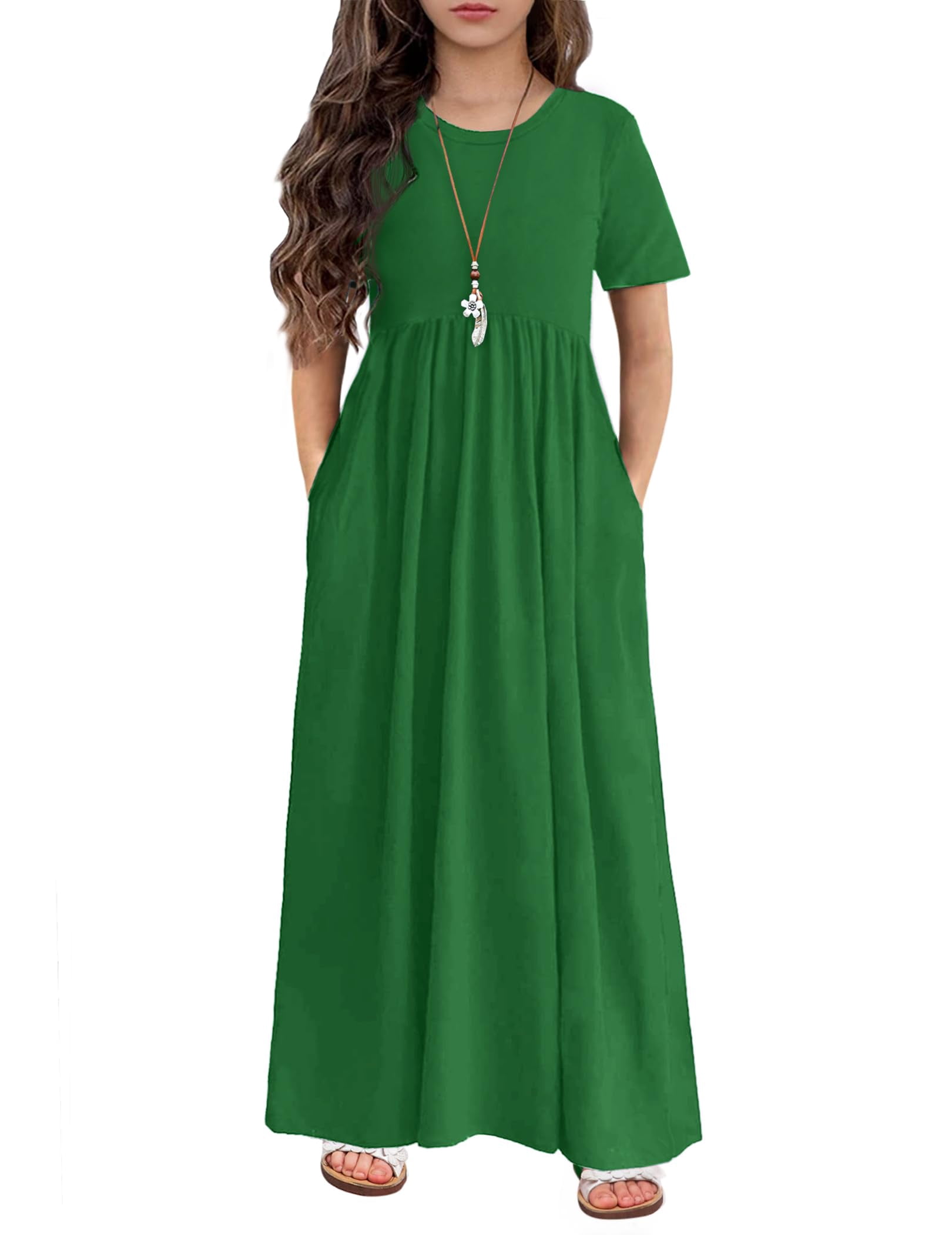 Arshiner Girls Maxi Dress Long/Short Sleeve Casual Holiday Dress with ...