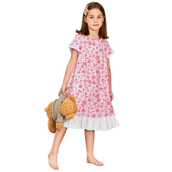 Arshiner Girls Nightgowns Sleepwear Short Sleeve Victorian Pajama Dress ...