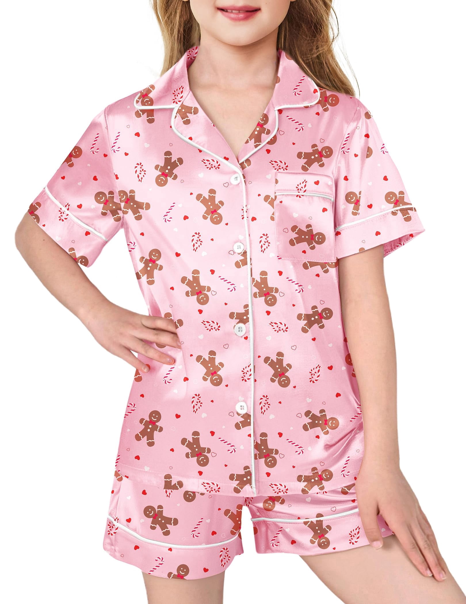 Arshiner Girls Pajamas Silk Satin Pajama Sleepwear Button Down Pj Set ...