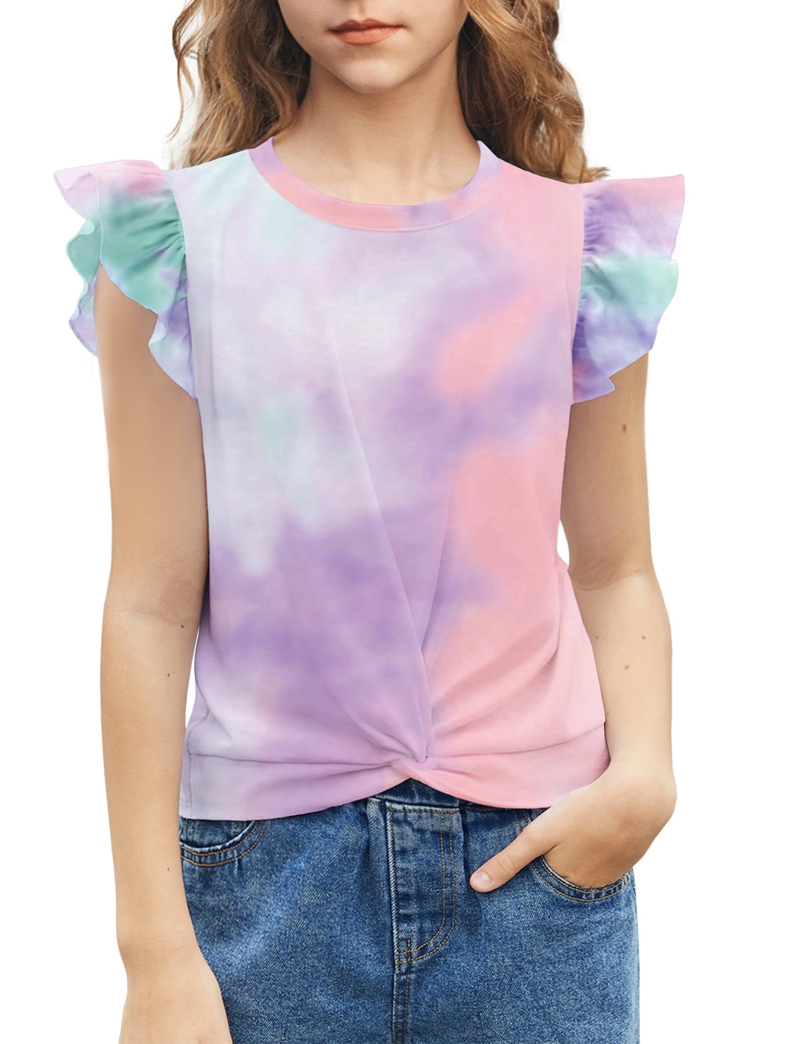 Arshiner Girls Shirt Short Sleeve Twist Front Tunic T-Shirt for Girls ...