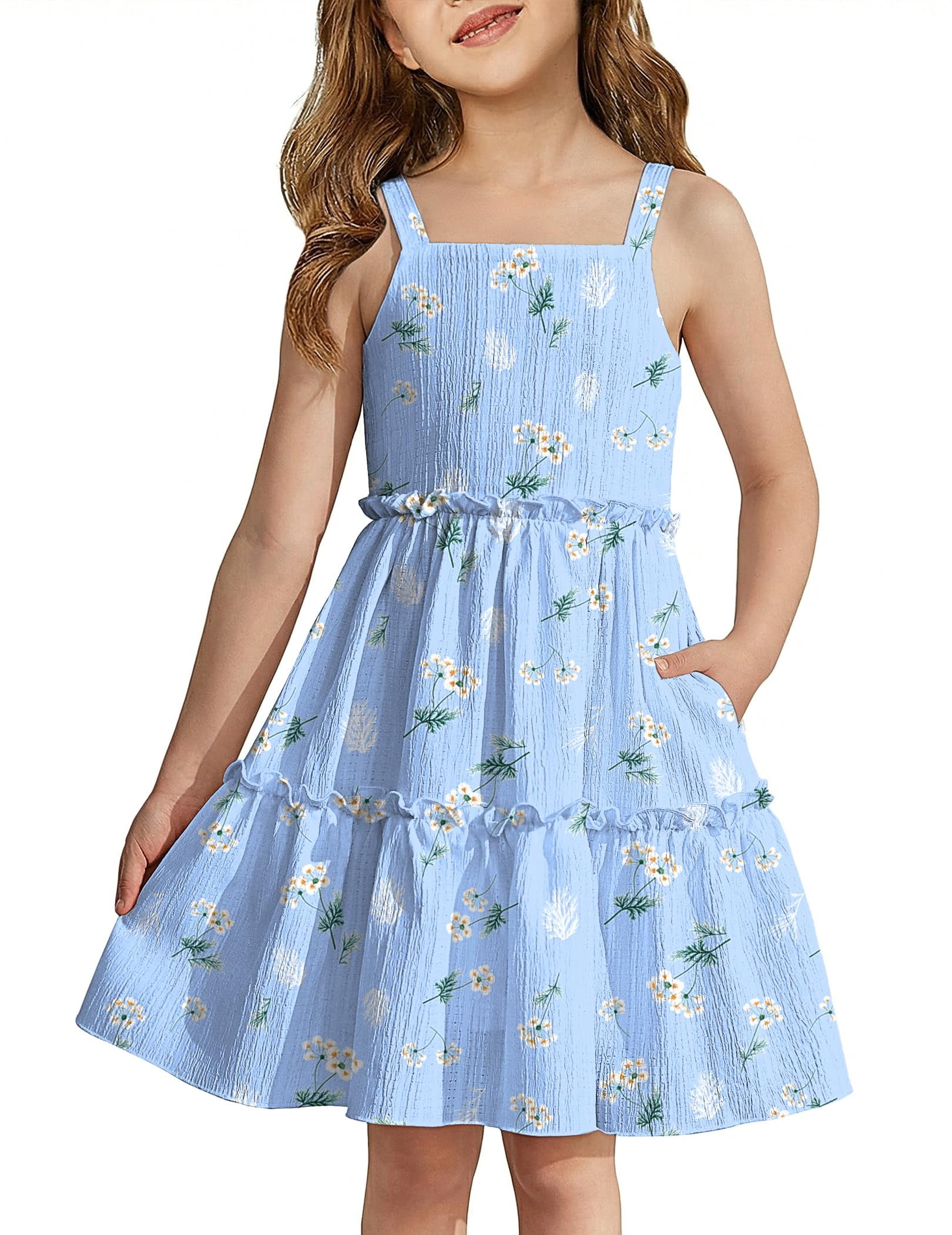 Arshiner Girls Spaghetti Strap Dress Toddler Summer Dresses Kids Beach ...