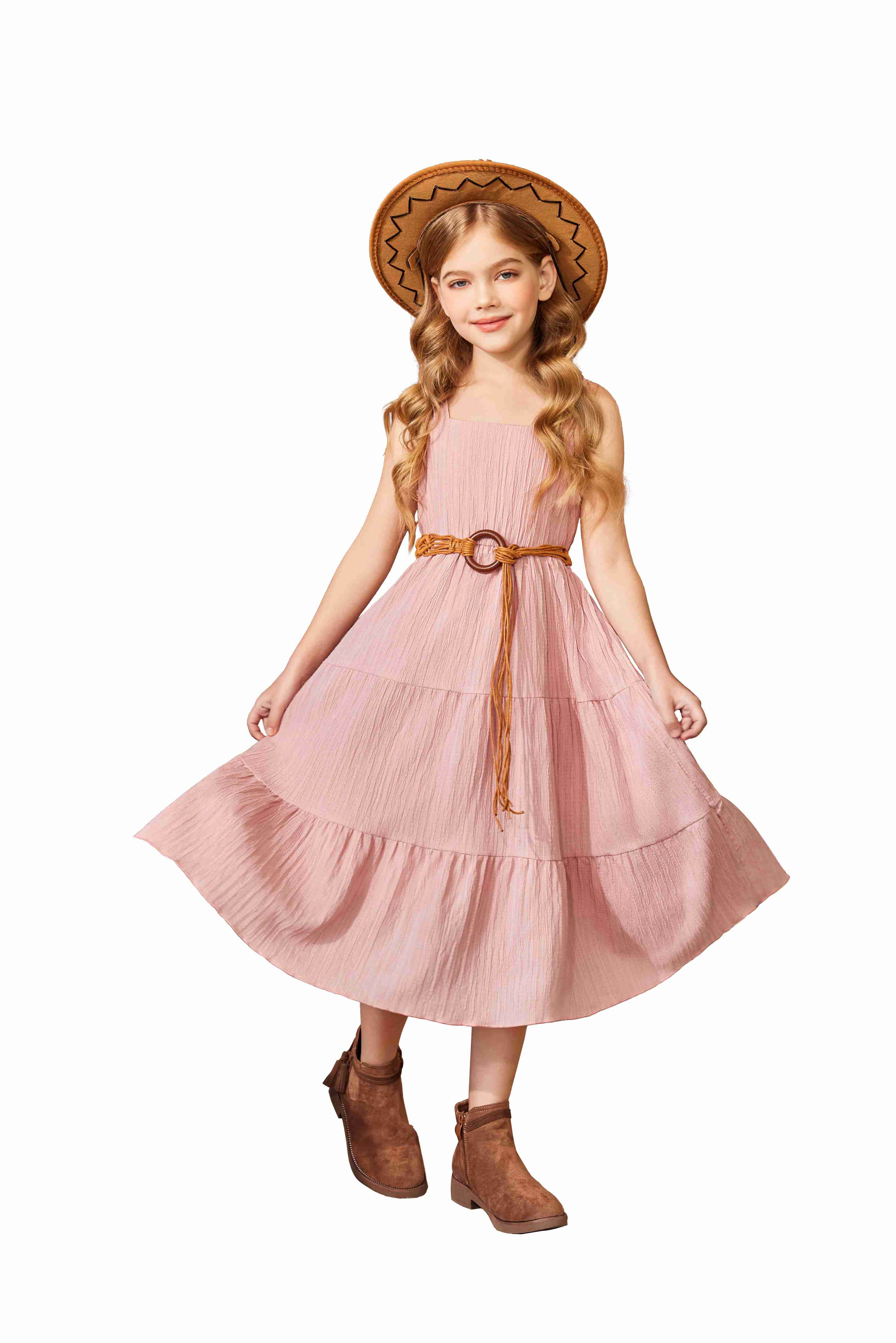 Arshiner Girls Summer Dress Boho Spaghetti Strap Square Neck Solid A ...