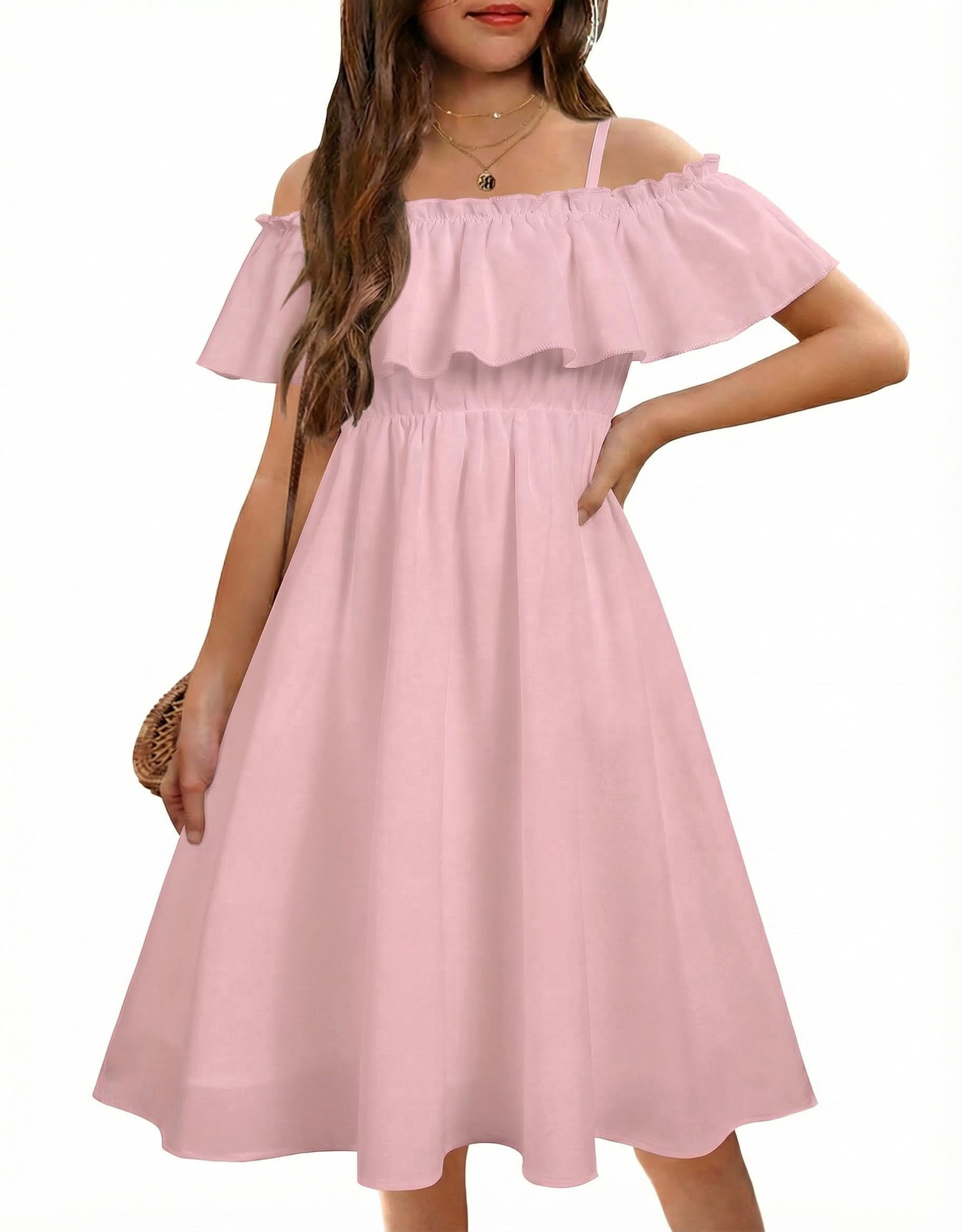 Arshiner Girls Summer Floral Ruffle Sundress Cold Shoulder Casual ...